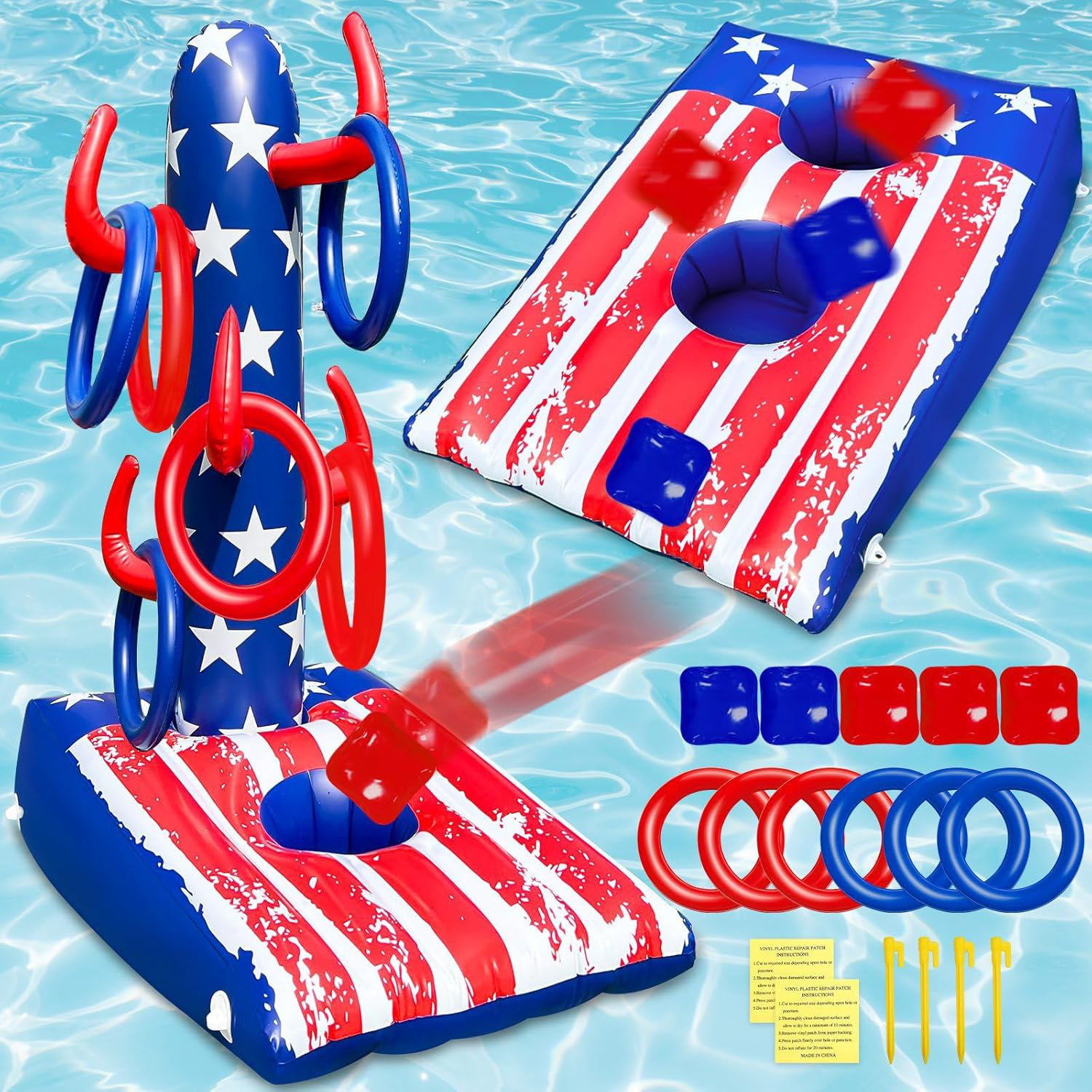 LinsCraft 2-In-1 USA Flag Pool Cornhole Games For Teen Adults ...
