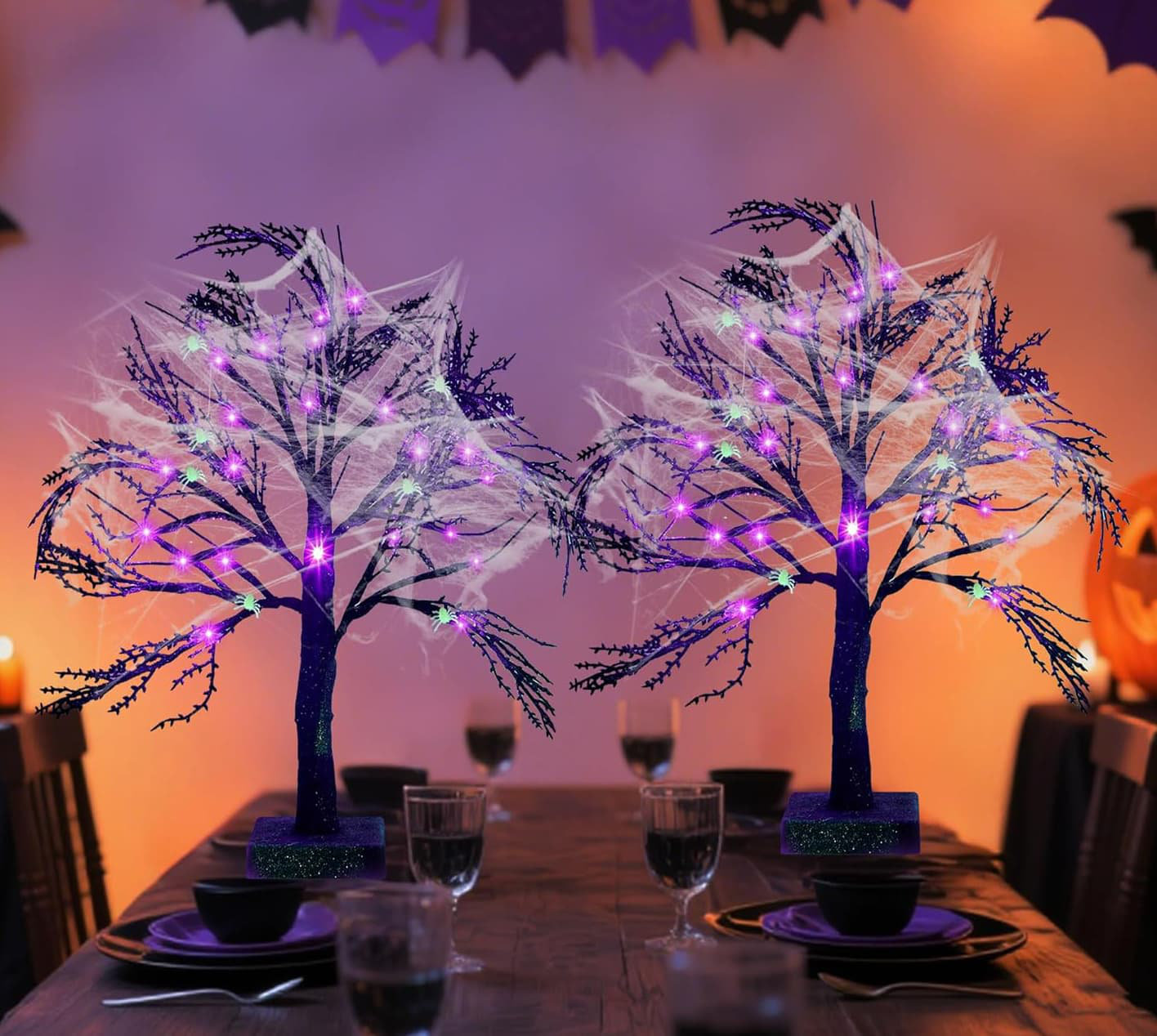 Latitude Run® 2 Pcs 18" Halloween Black Spooky Trees - 24 LED Purple ...