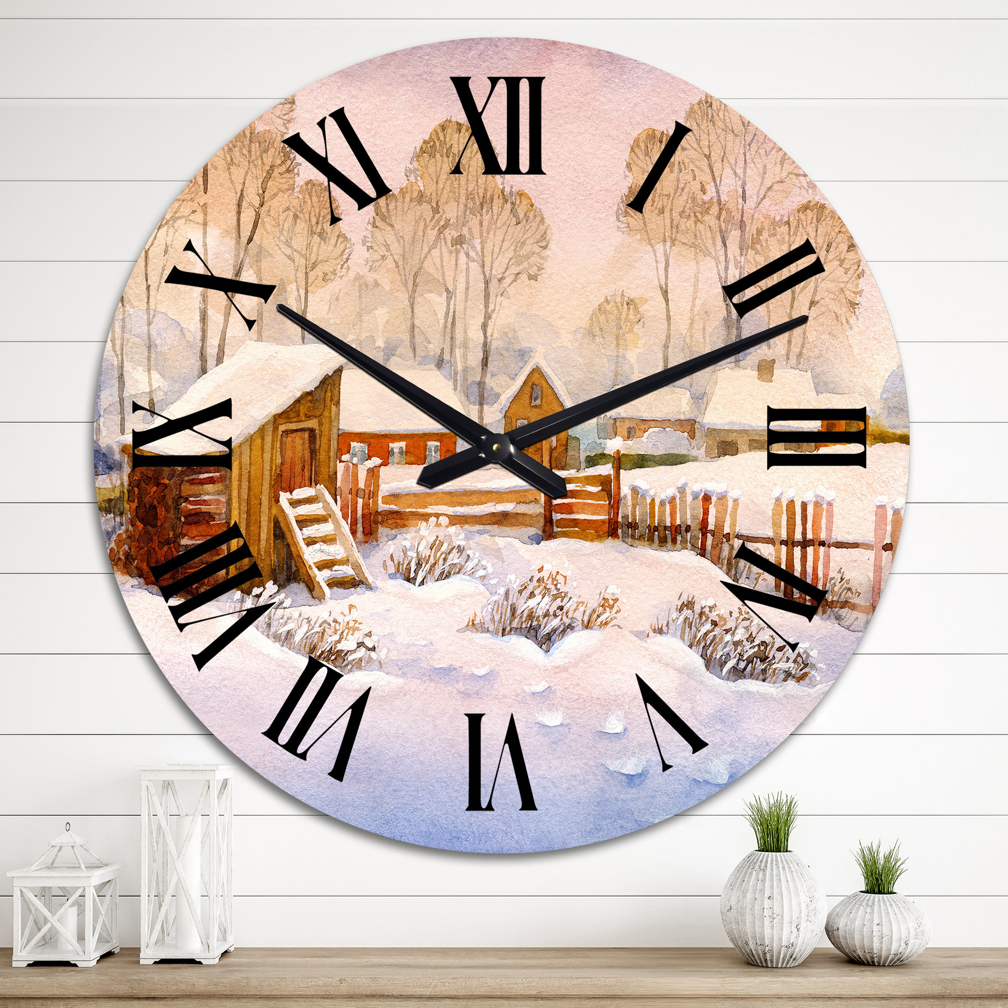 East Urban Home Snowy Landscape with Little Houses and High Trees ...