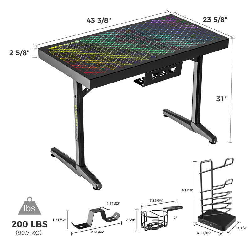 Eureka Ergonomic Music Sensing RGB LED Glass Gaming Desk & Reviews ...