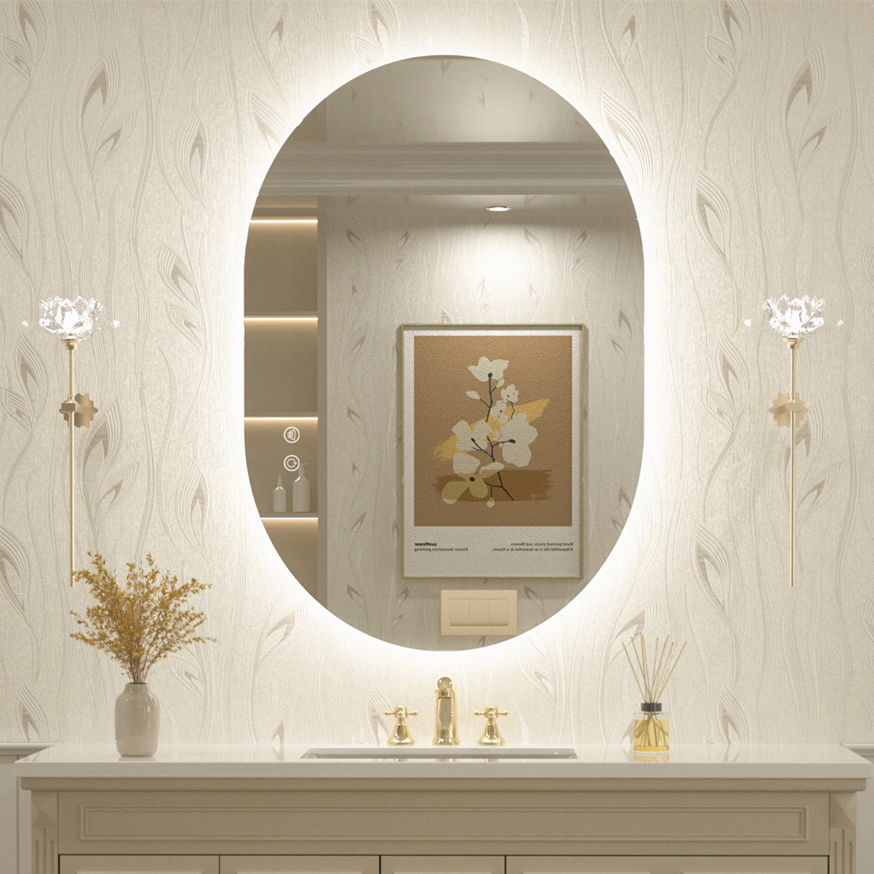 Ivy Bronx Laterrika Oval LED Lighted Bathroom Vanity Mirror Wall Mirror ...