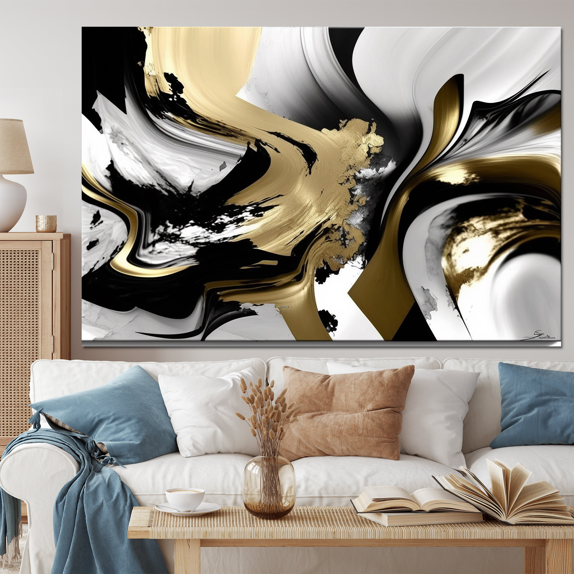 Design Art Golden Wave Reflections II - Abstract Wall Art | Wayfair
