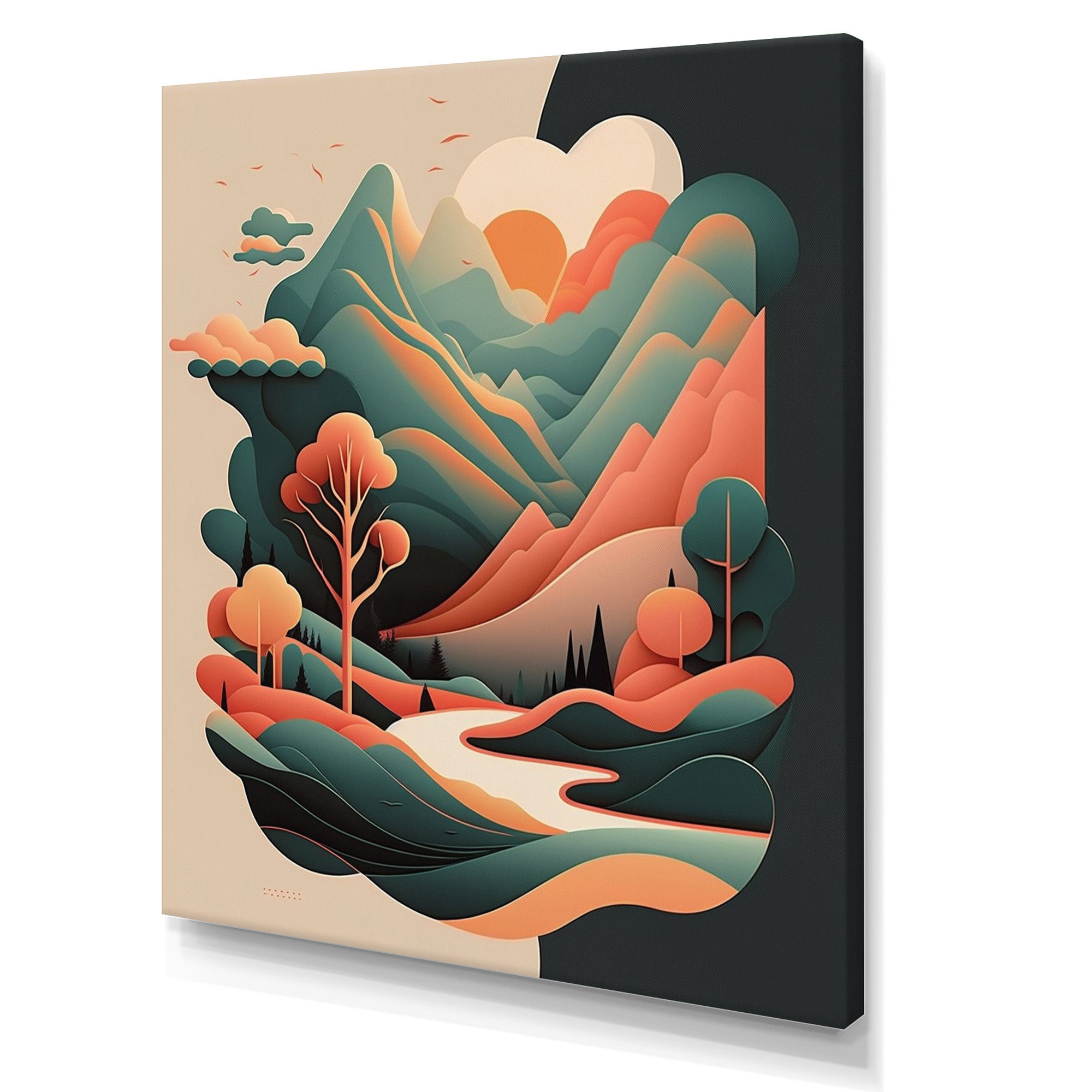 Millwood Pines Graphic Retro Full Moon Mountainscape I On Canvas Print ...