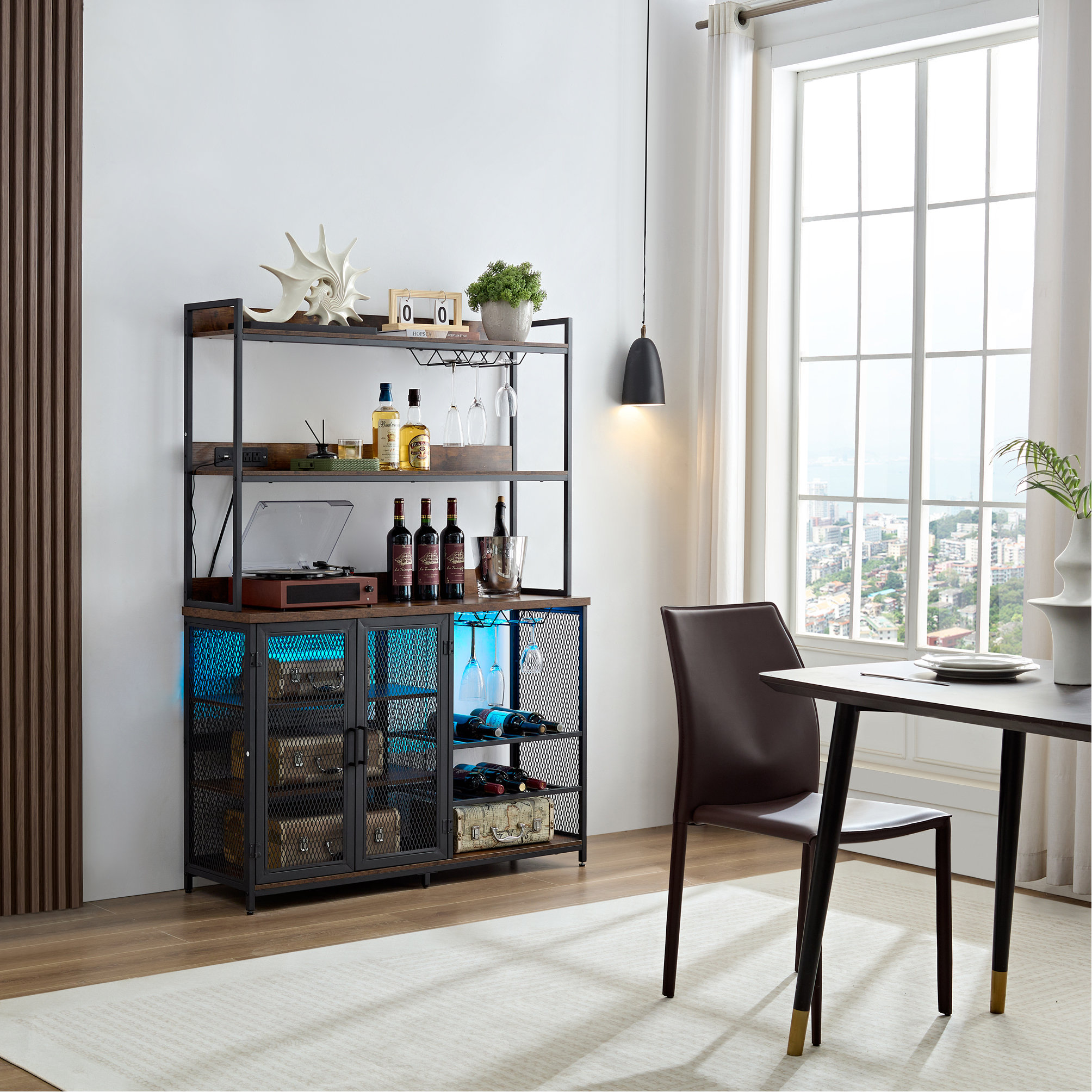 17 Stories Coffee Bar Cabinet With Power Outlet, Industrial Buffet ...