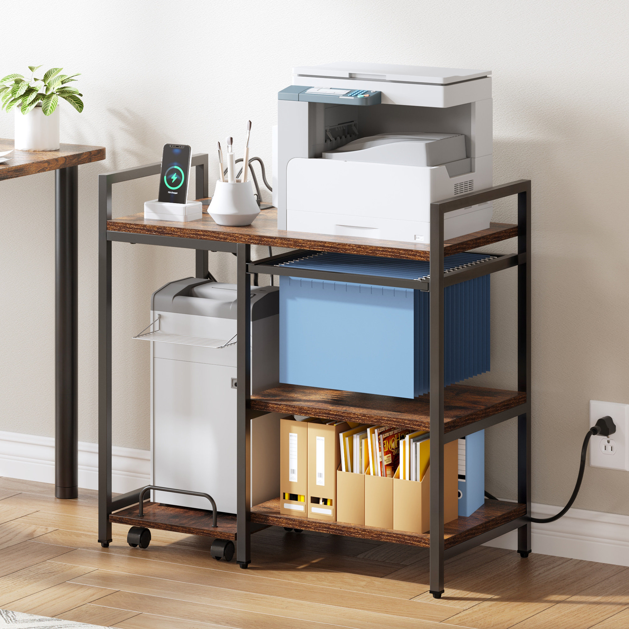 17 Stories Konlan 27.6'' H X 28.2'' W 3 Tier Printer Stand With Storage ...