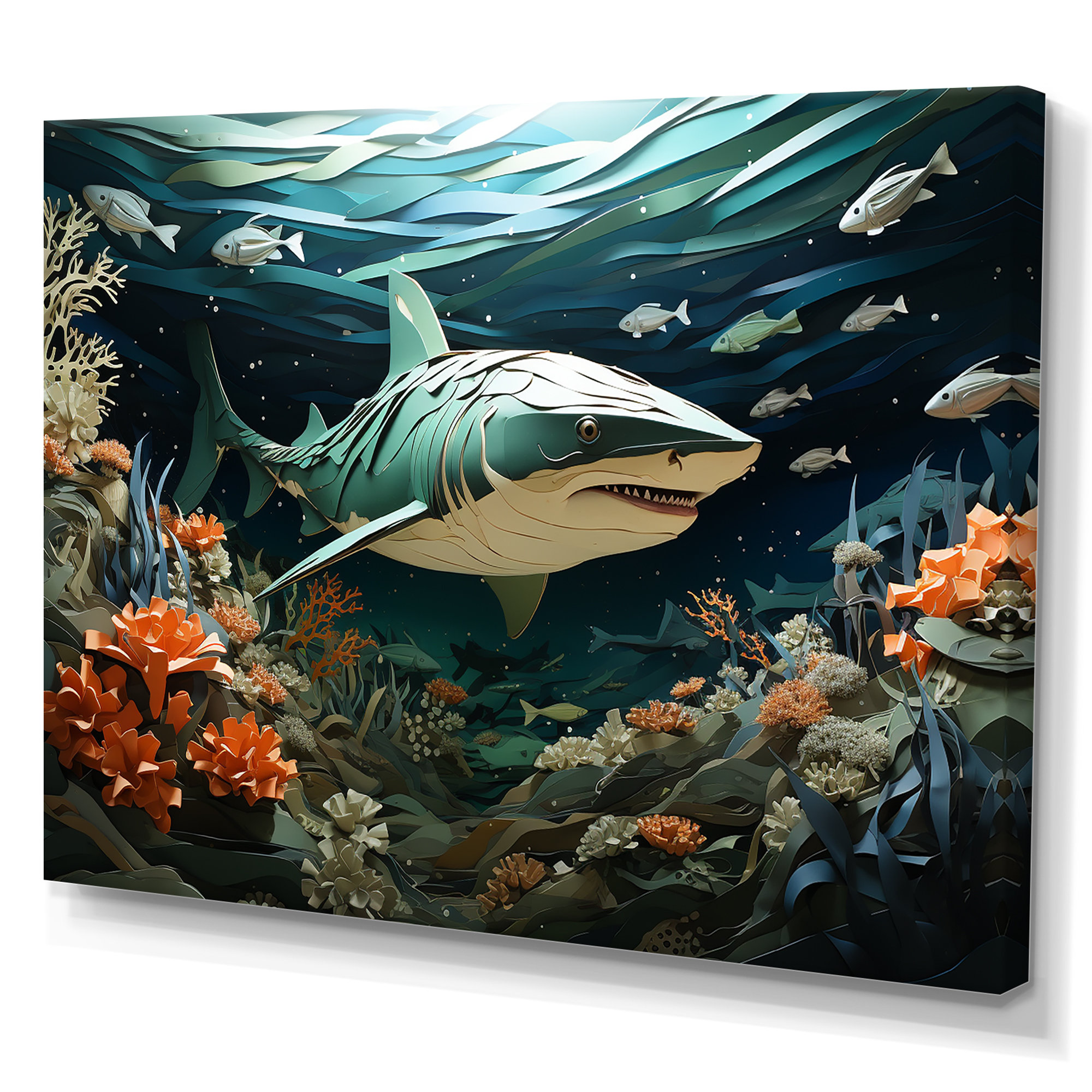 Design Art Coral And Sharks Collage Symetry II - Beach & Ocean Canvas ...