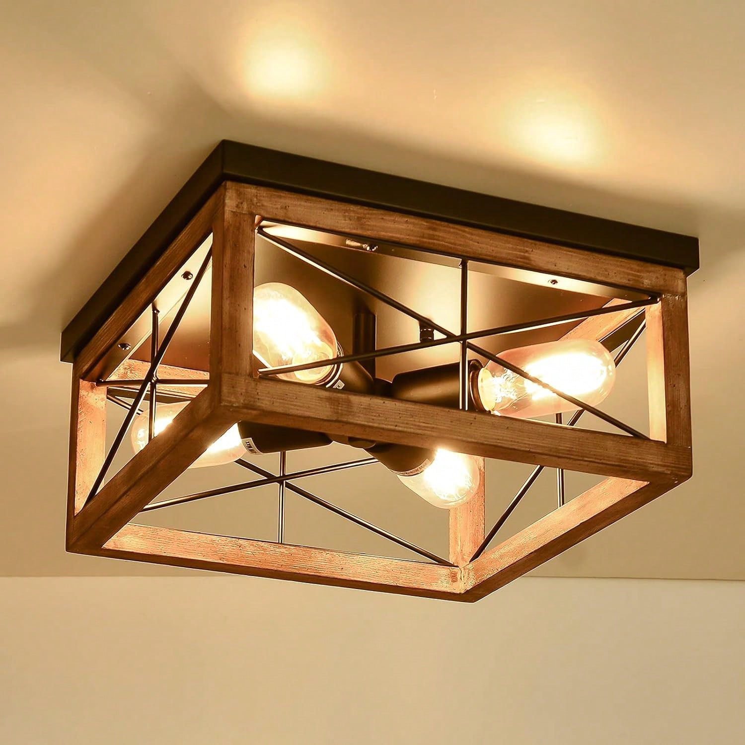 Gracie Oaks 4-Light Farmhouse Flush Mount Ceiling Lights, Wood Ceiling ...
