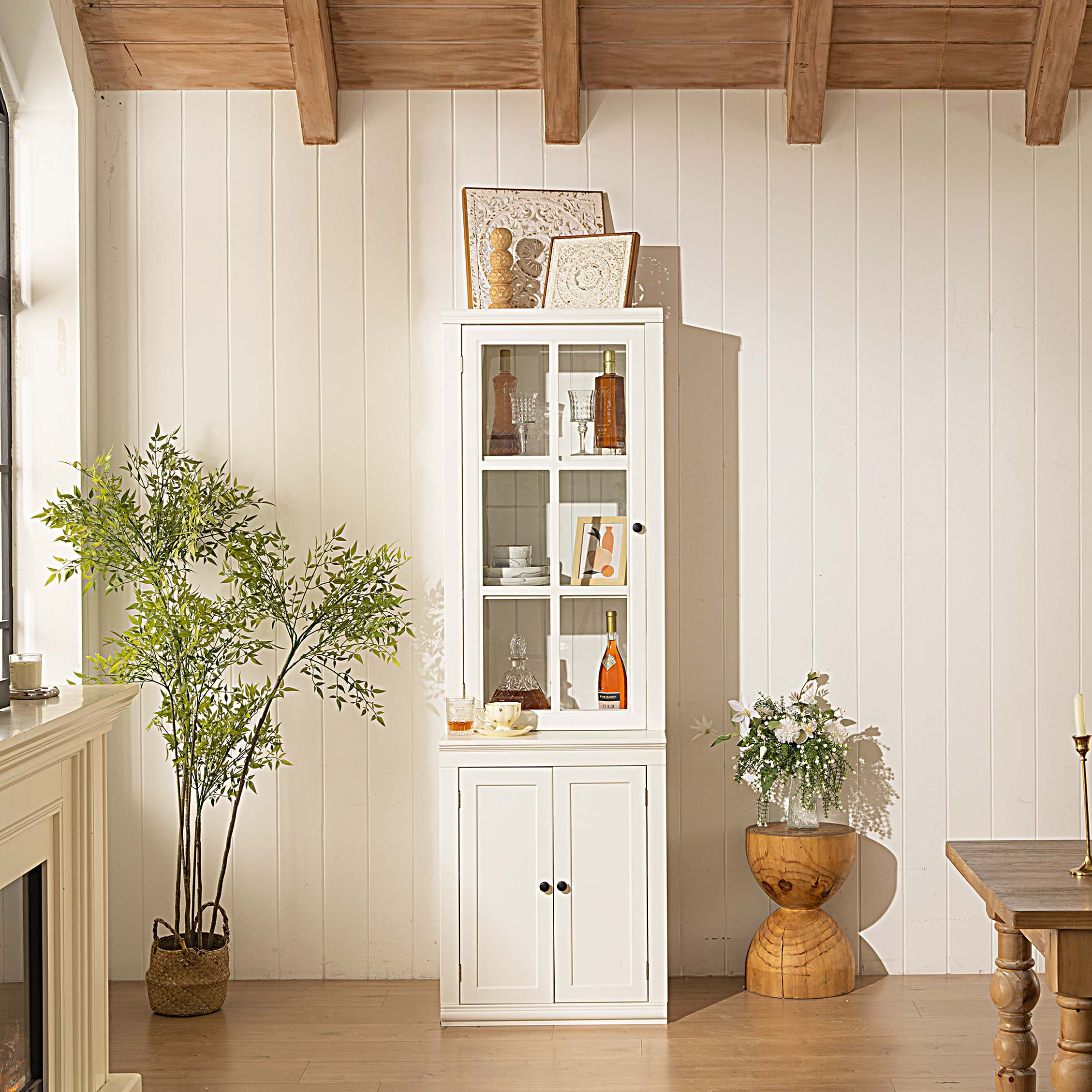 Lark Manor™ Pantry Cabinet with Glass Door and Lattice Window, Display ...