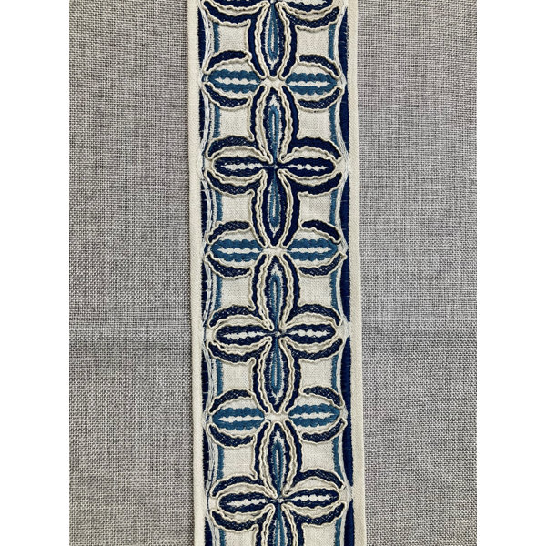 Rose Lace And Braid Woven Embroidery Faux Linen Fabric Tape 4" Width ...