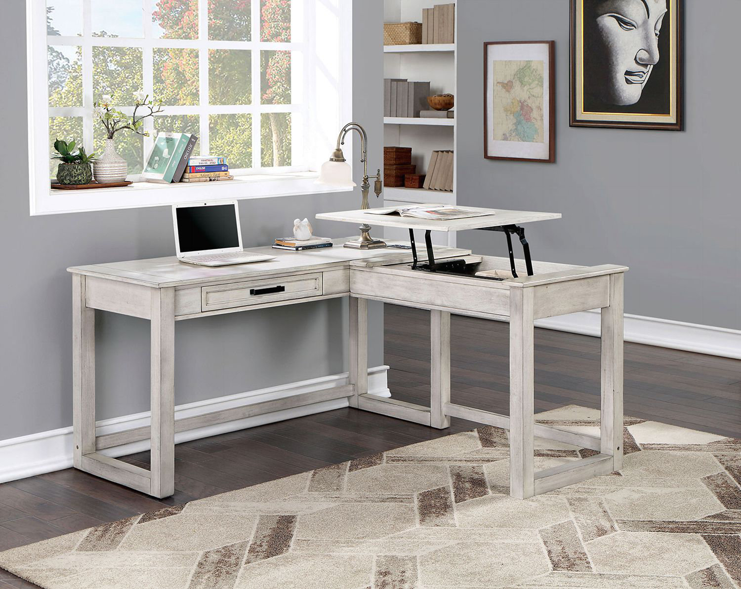 One Allium Way Antique White Transitional Computer Desk with USB Port ...