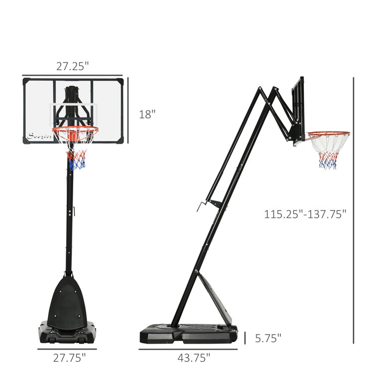 Soozier Adjustable Height 42.25'' W Portable Full-Size Basketball Hoop ...