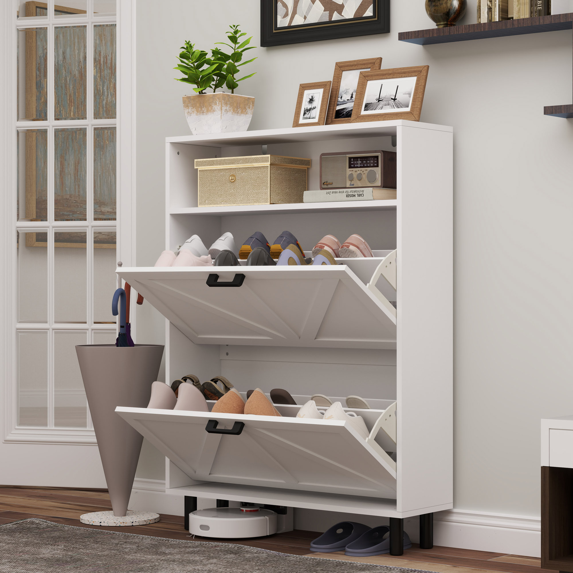 Gracie Oaks Farmhouse Shoe Storage Cabinet With Barn Door Design, Shoe ...