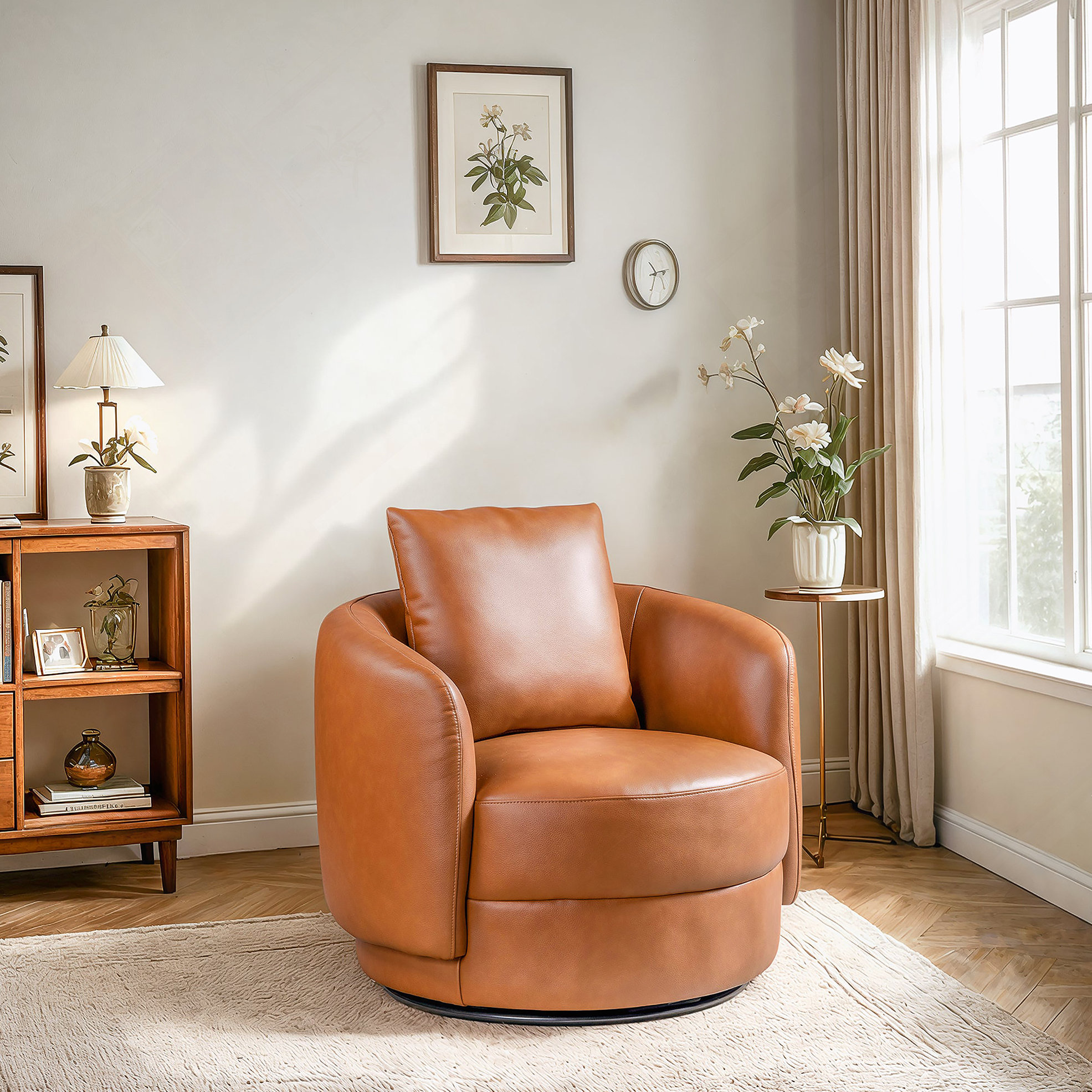 Hokku Designs Dylan Cognac Leather Swivel Chair - Wayfair Canada