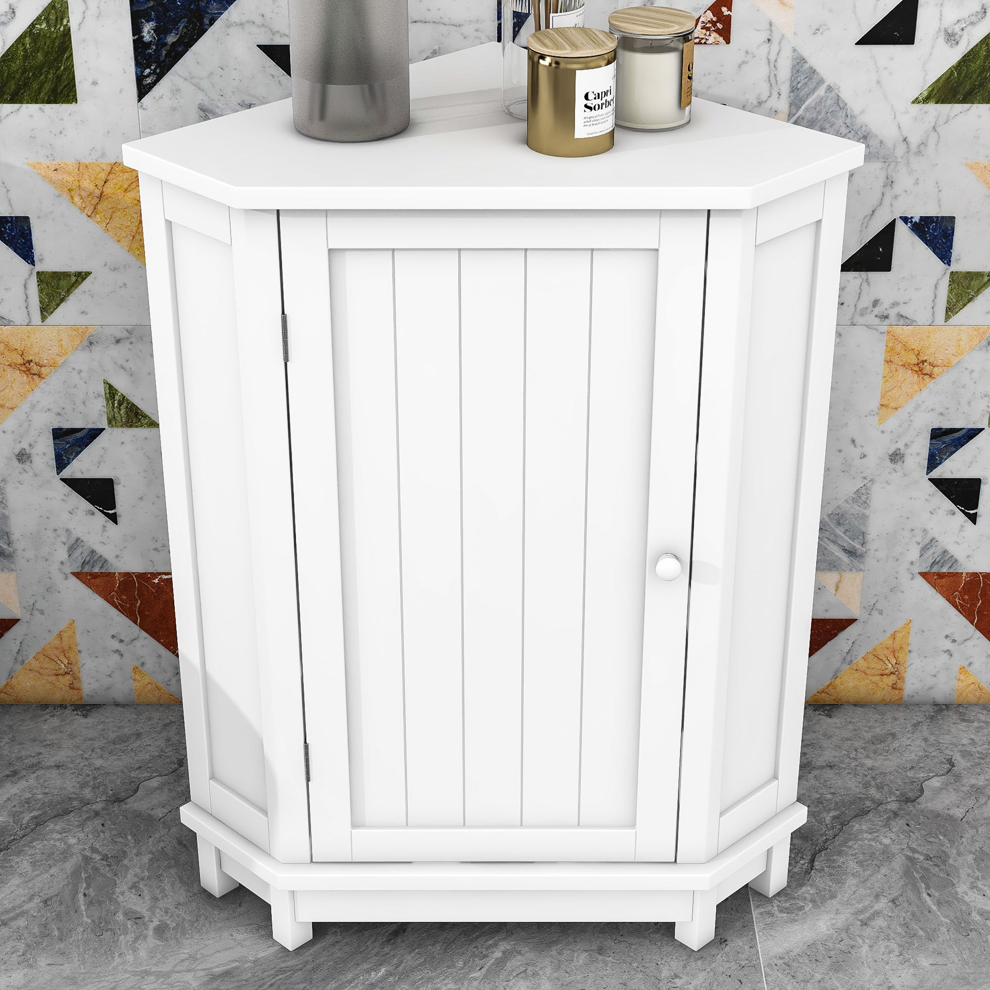 Rebrilliant Misiak Wood Triangle Corner Bathroom Cabinet with Shelves ...