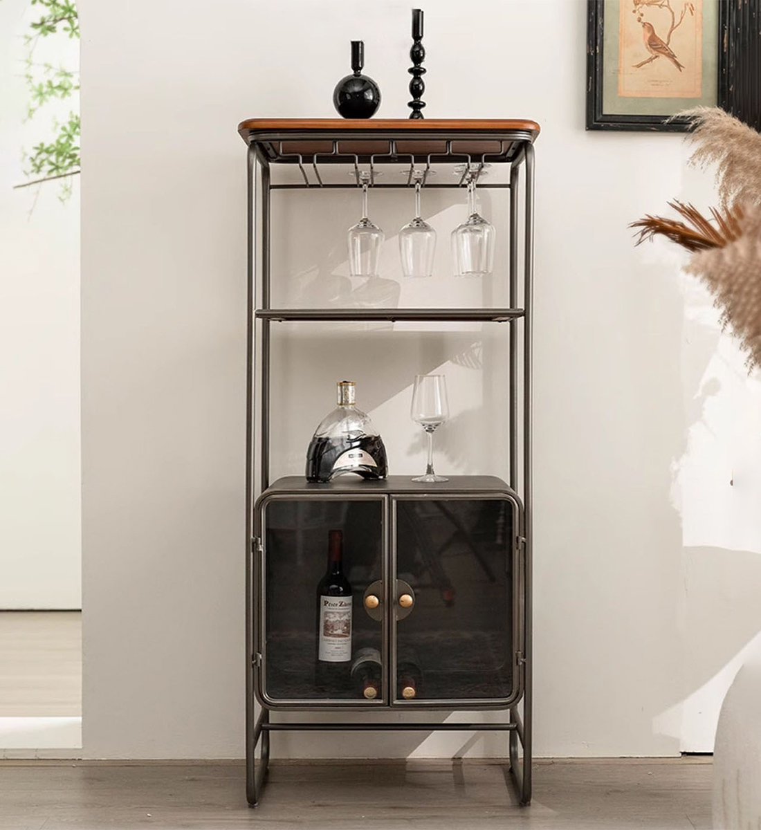 17 Stories 22.83" Black Rectangular Solid + Manufactured Wood Bars ...