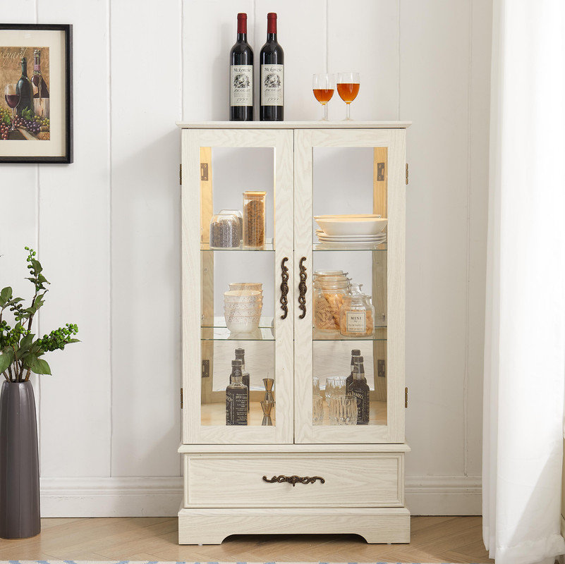 IRHOMA Elegant Lighted Glass Showcase Cabinet: 2 Doors, 1 Drawer ...