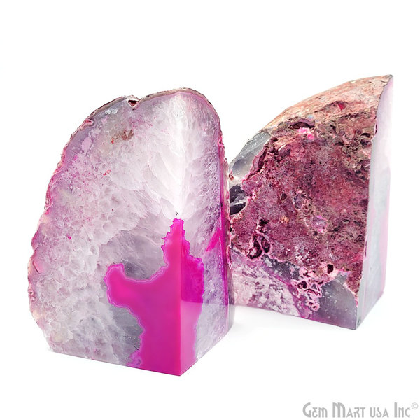 GEMMART USA Pink Geode Bookend, Unique Agate Bookend Pair, Mineral Rock ...