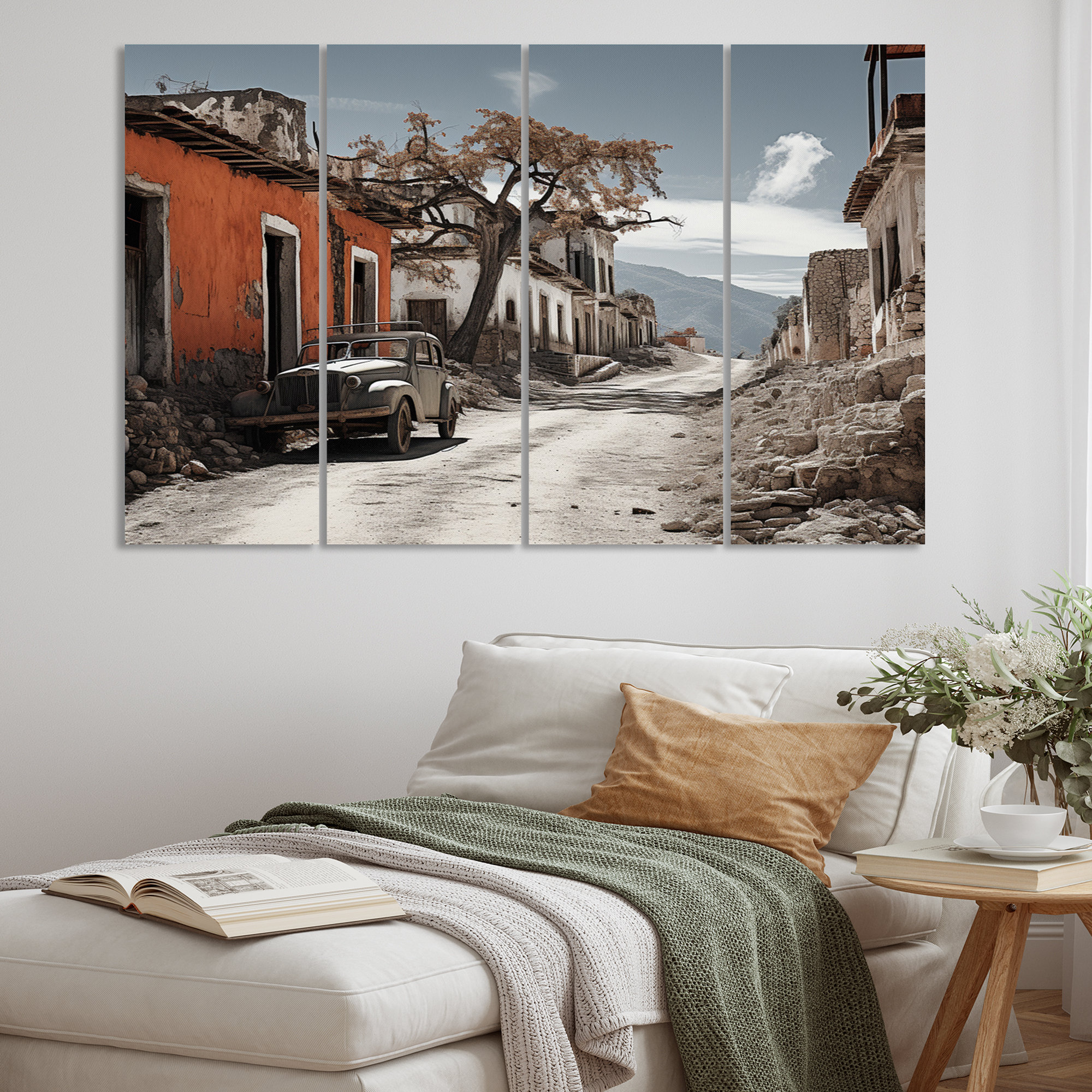 Design Art Dominican Rustic Village - Rustic Wall Art Print - 4 Panels ...