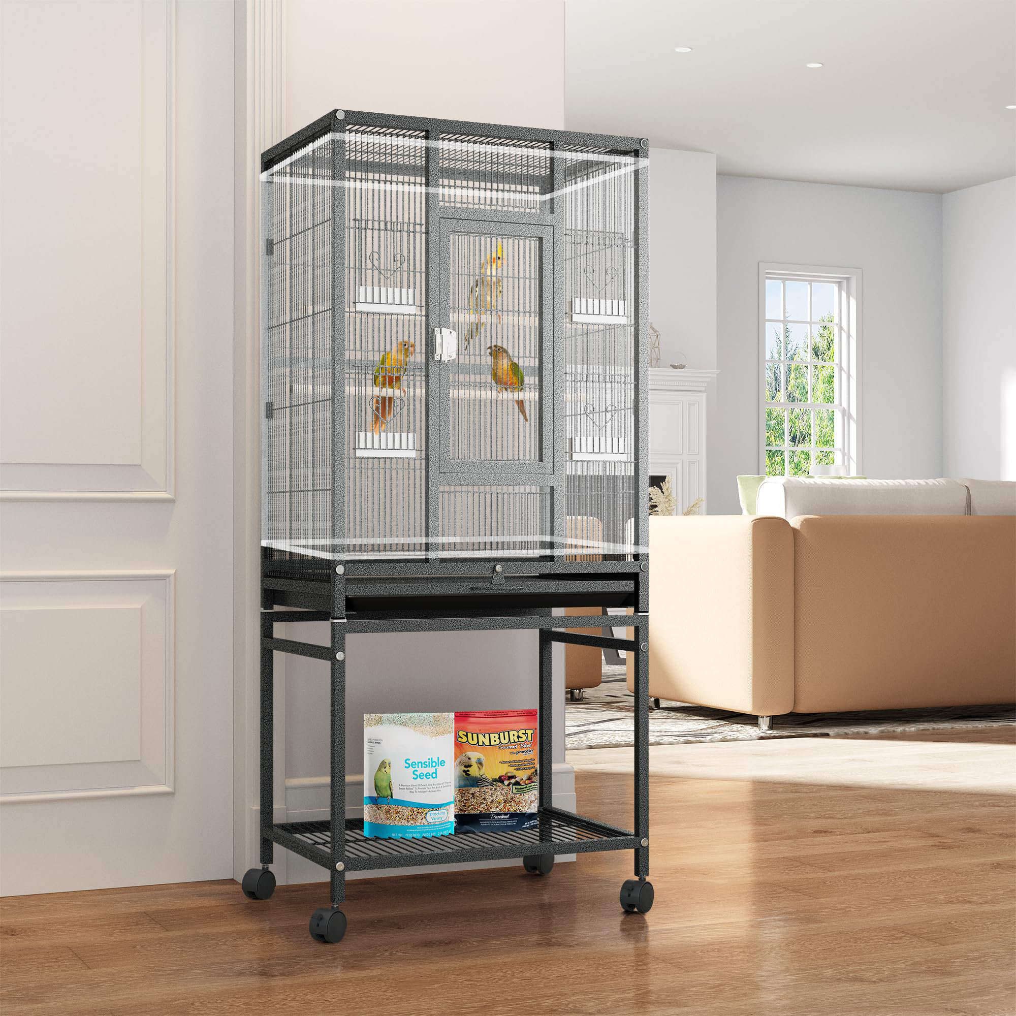 Arlmont & Co. 53-Inch Large Bird Cage With Seed Catcher, UV-Blocking ...