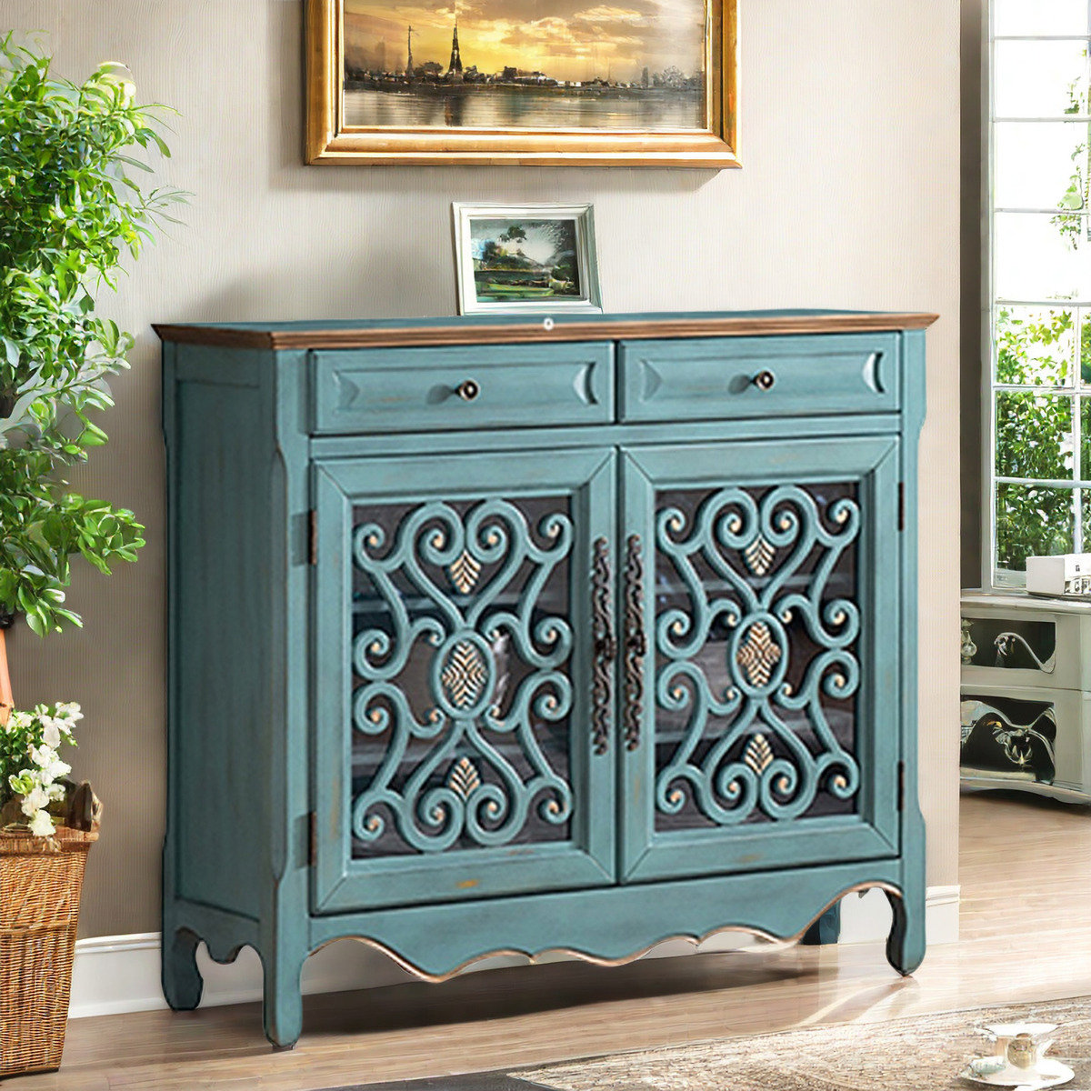 Ophelia & Co. Elegant Vintage Solid Wood Blue Sideboard - Wayfair Canada