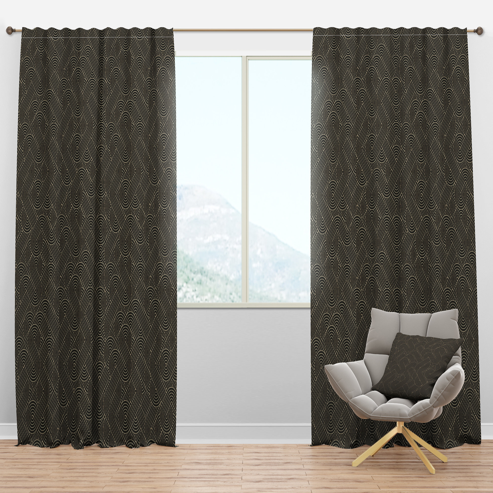 Design Art Rounded line labyrinth - Mid-Century Curtain - Velvet Room ...