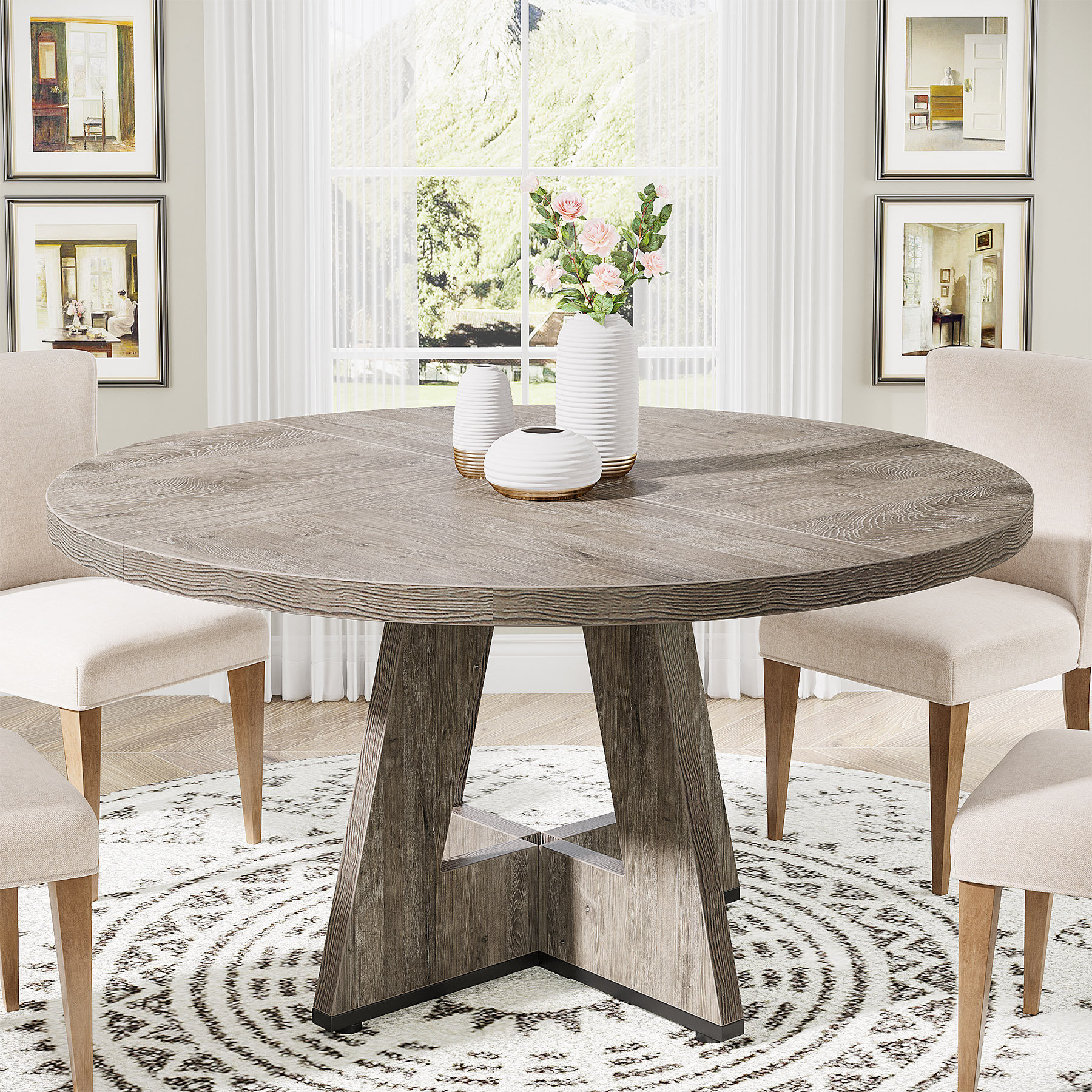 Ebern Designs 47 Inch Round Dining Table for 4 Farmhouse Kitchen Table ...