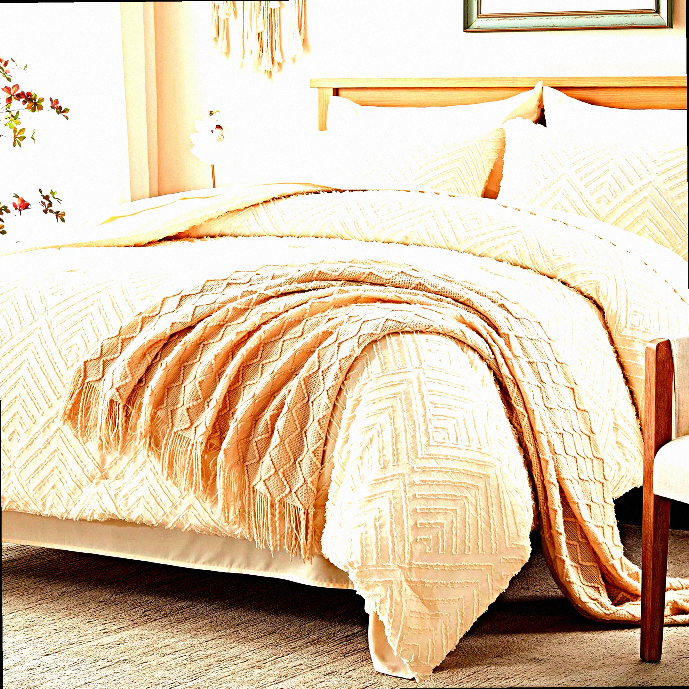 Dakota Fields Cream Boho Bliss Bedding Bundle - 7 Piece Set with ...