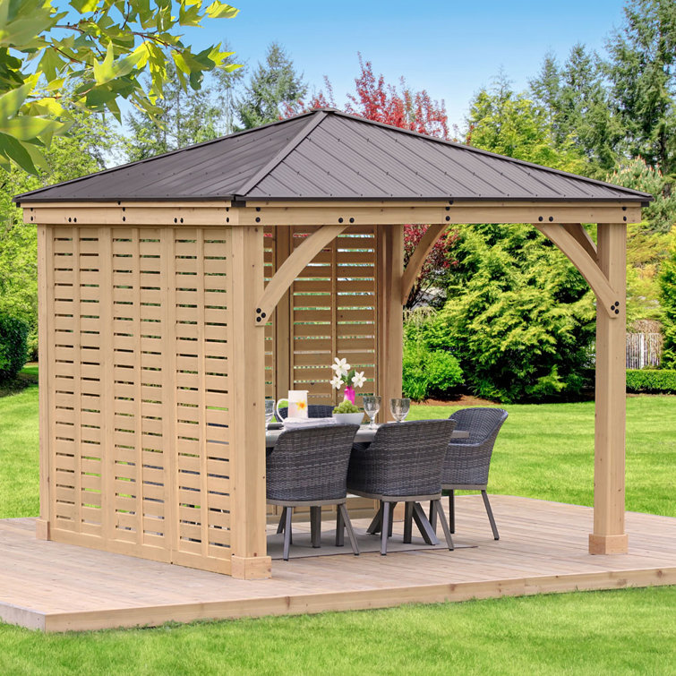 Yardistry UK 10ftx10ft Meridian Gazebo with Double Privacy Wall ...