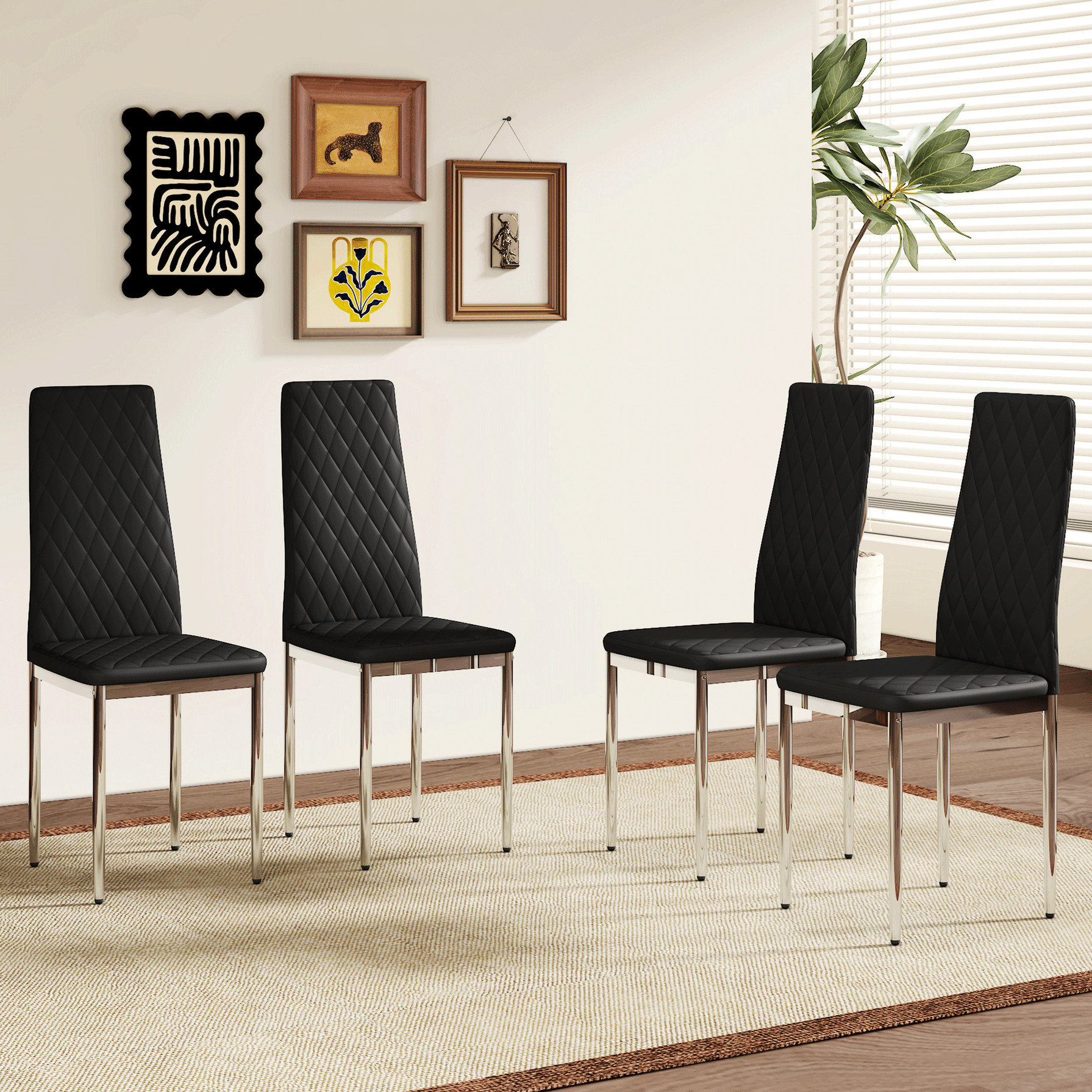 Mercer41 4 Dining Chairs With Modern Look. Pu Seat For Cleanliness ...