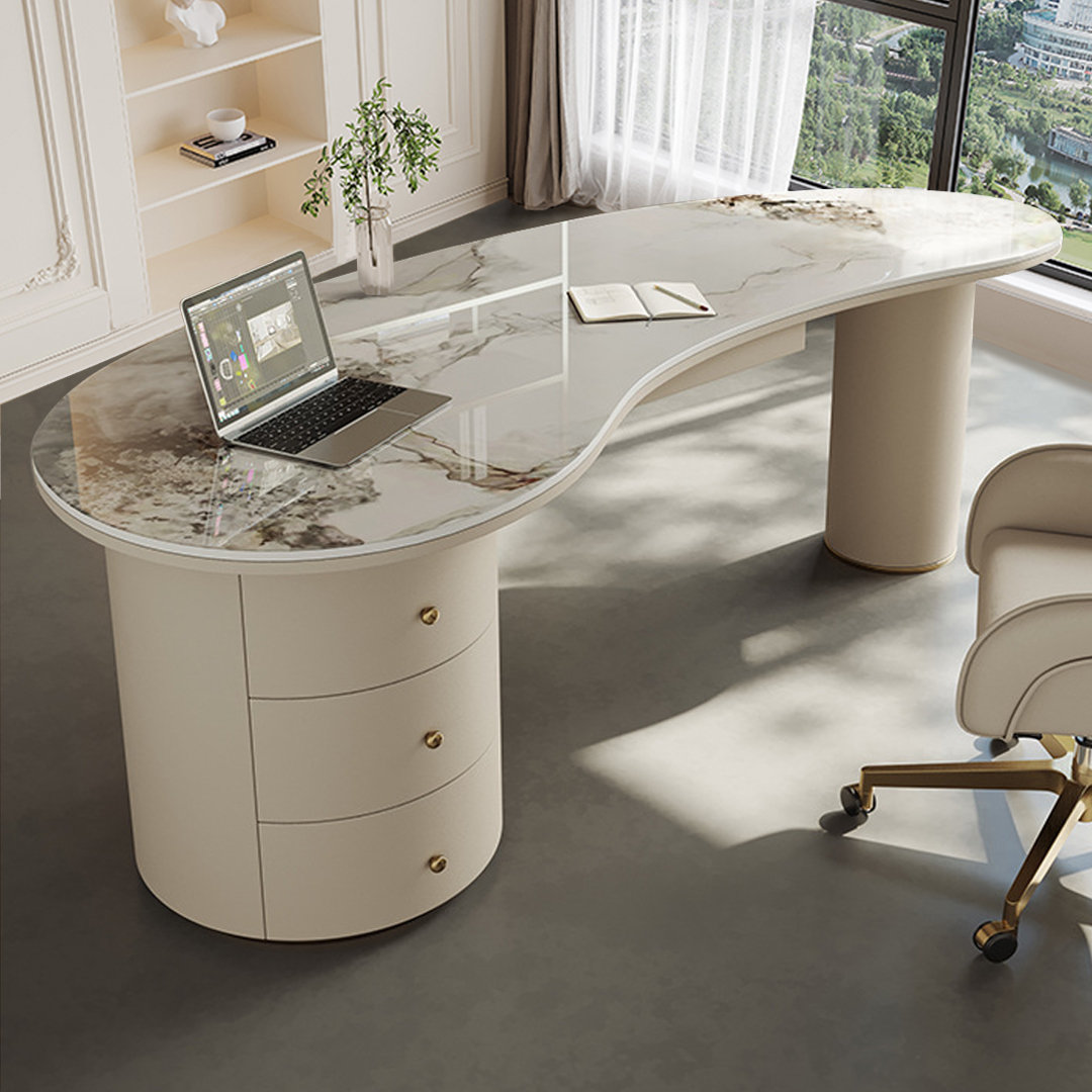 Dwelling Living Beige Free Form Stone with 3 drawers desk | Wayfair