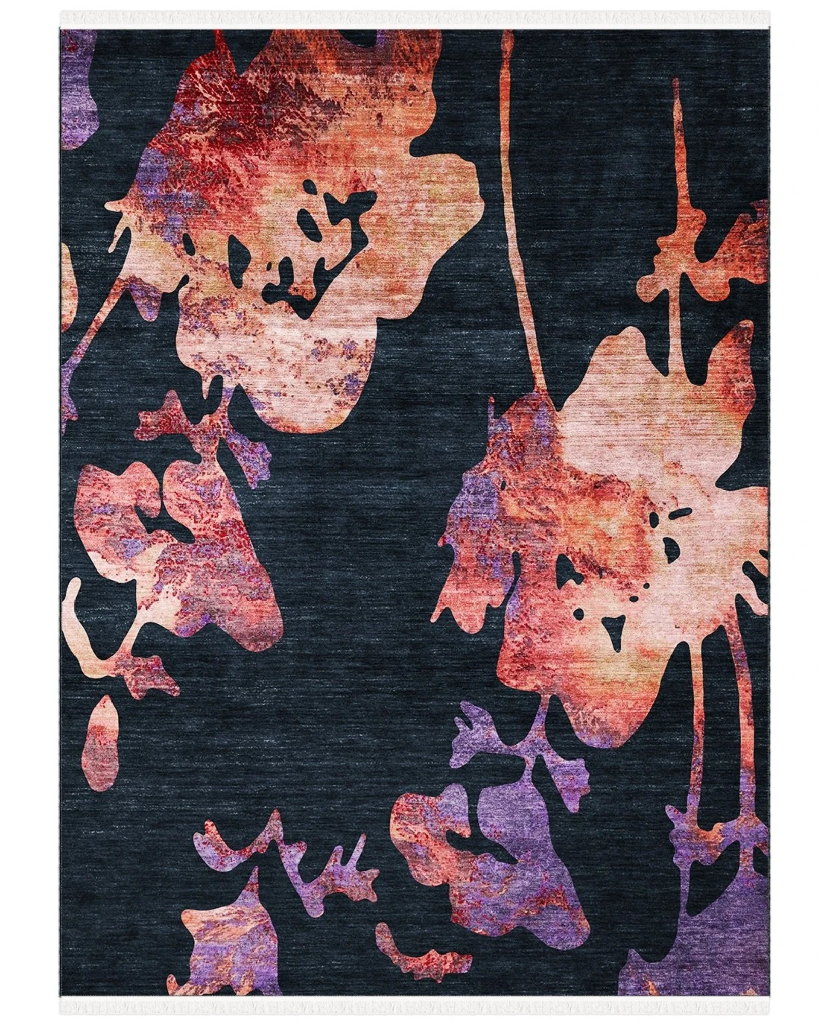 Orren Ellis Prevost Floral Black Machine Woven Rug | Wayfair