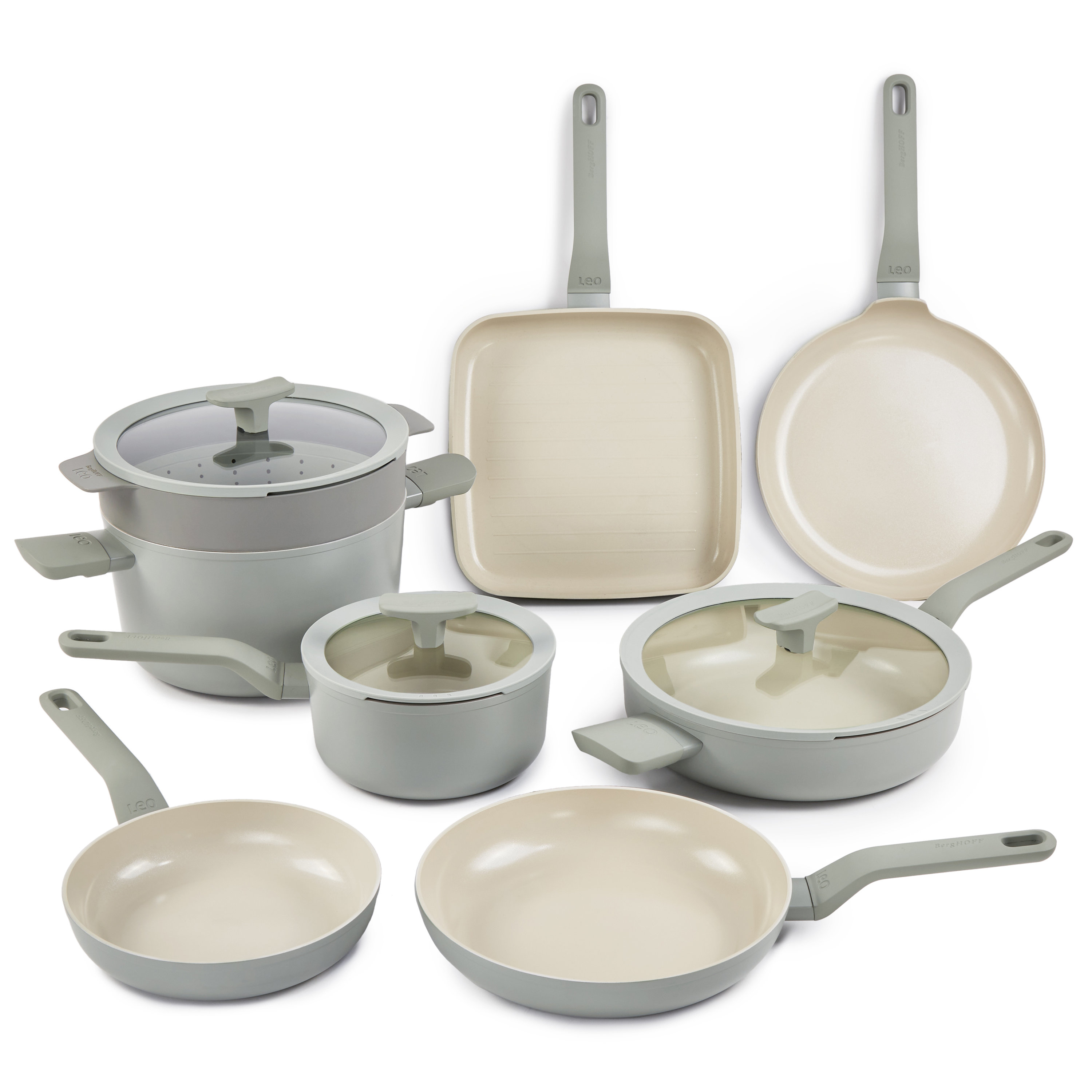 BergHOFF Leo Balance 11pc Nonstick Aluminum Cookware Set, Glass Lids ...