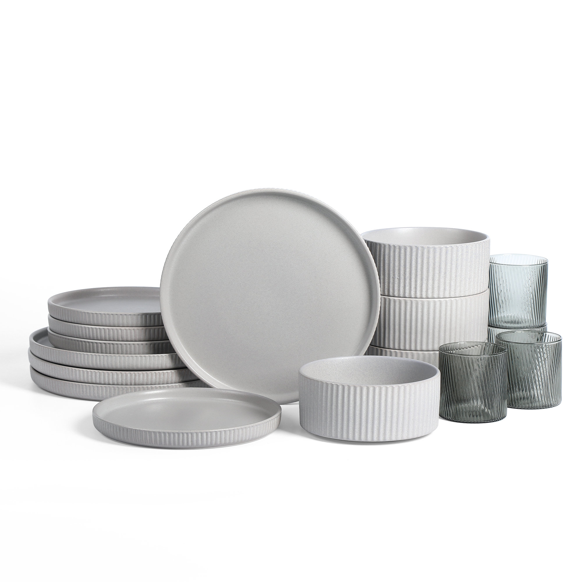 Stone Lain Haven 16-Piece Dinnerware Set Stoneware, Borosilicate Glass ...