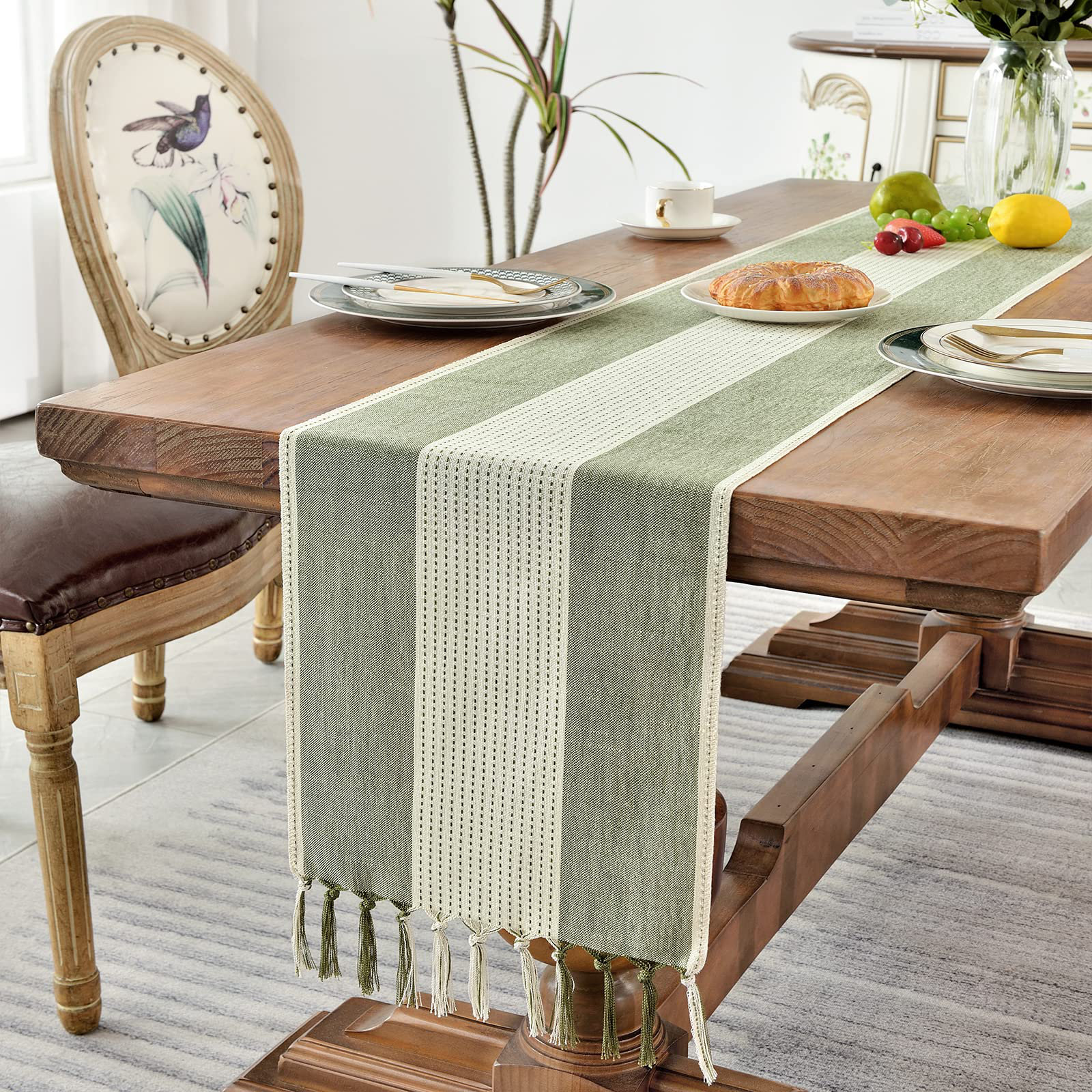 Gracie Oaks Linen Table Runner, Farmhouse Macrame Table Runners 90 ...
