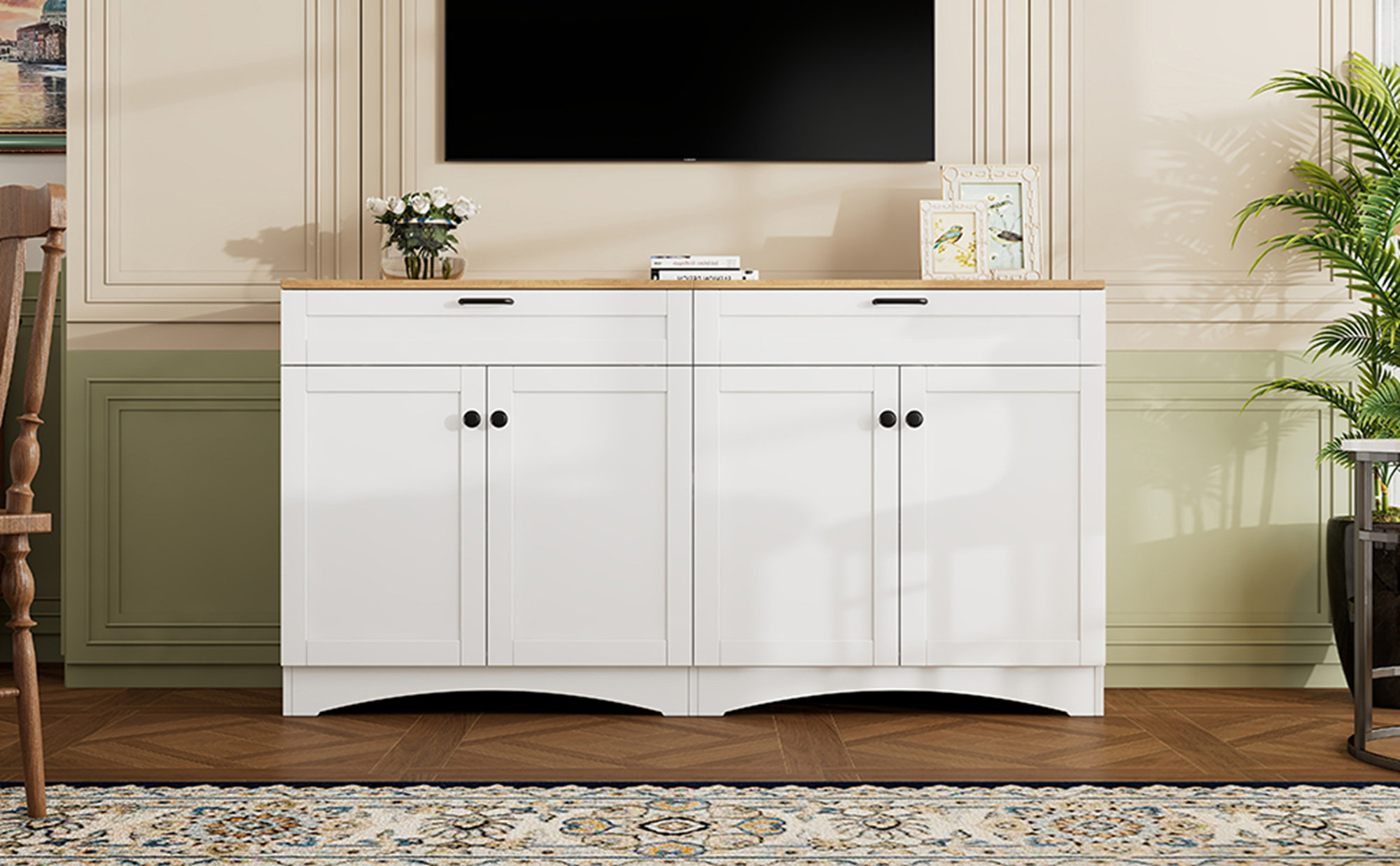 Winston Porter Farmhouse TV Stand With 2 Drawers For Tvs Up To 70 ...