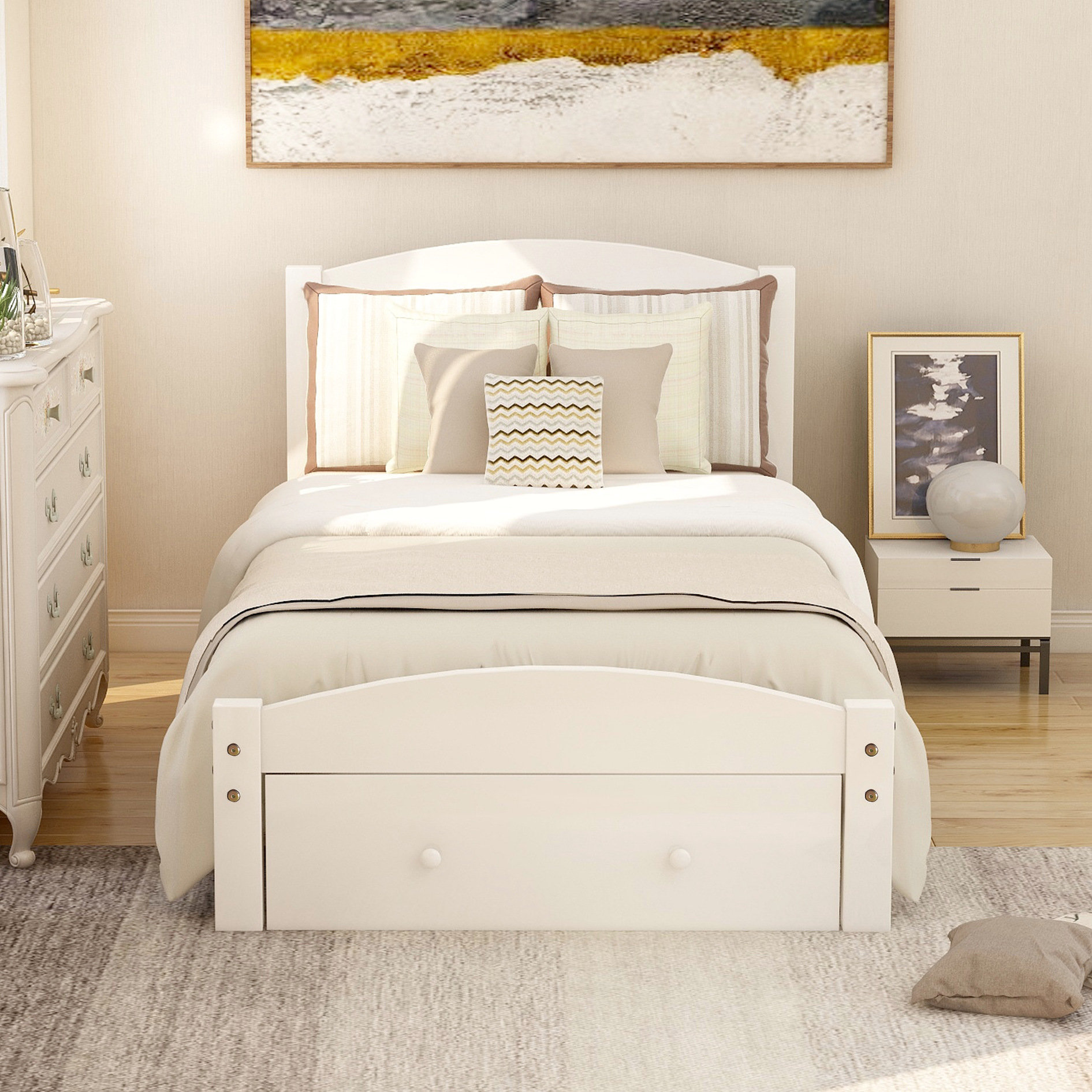 Lark Manor™ Twin Bed With Reliable Storage And Wood Slats Walnut Drawer ...
