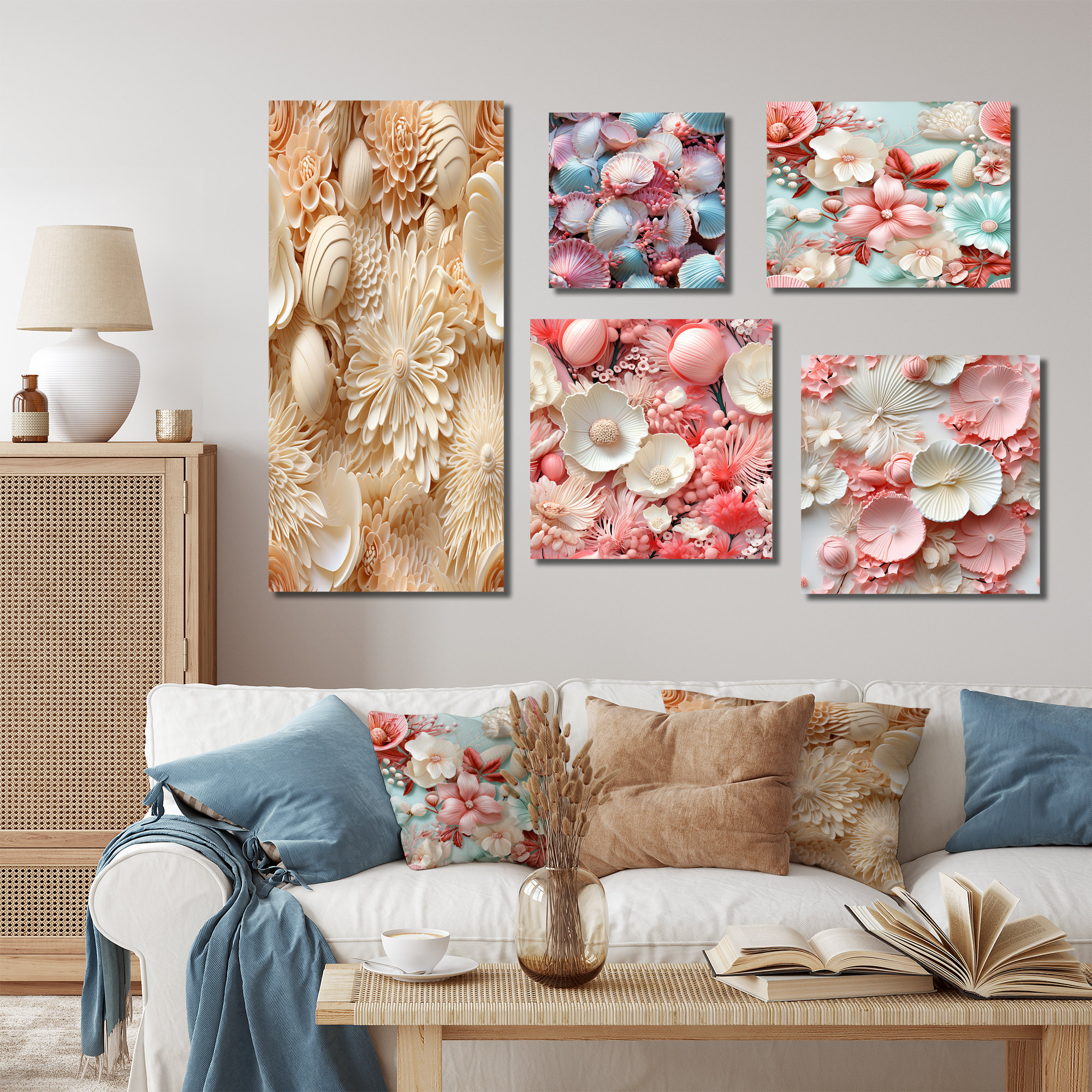 Design Art Seashell Lace Tropical Pattern - Tropical Canvas Wall Art ...