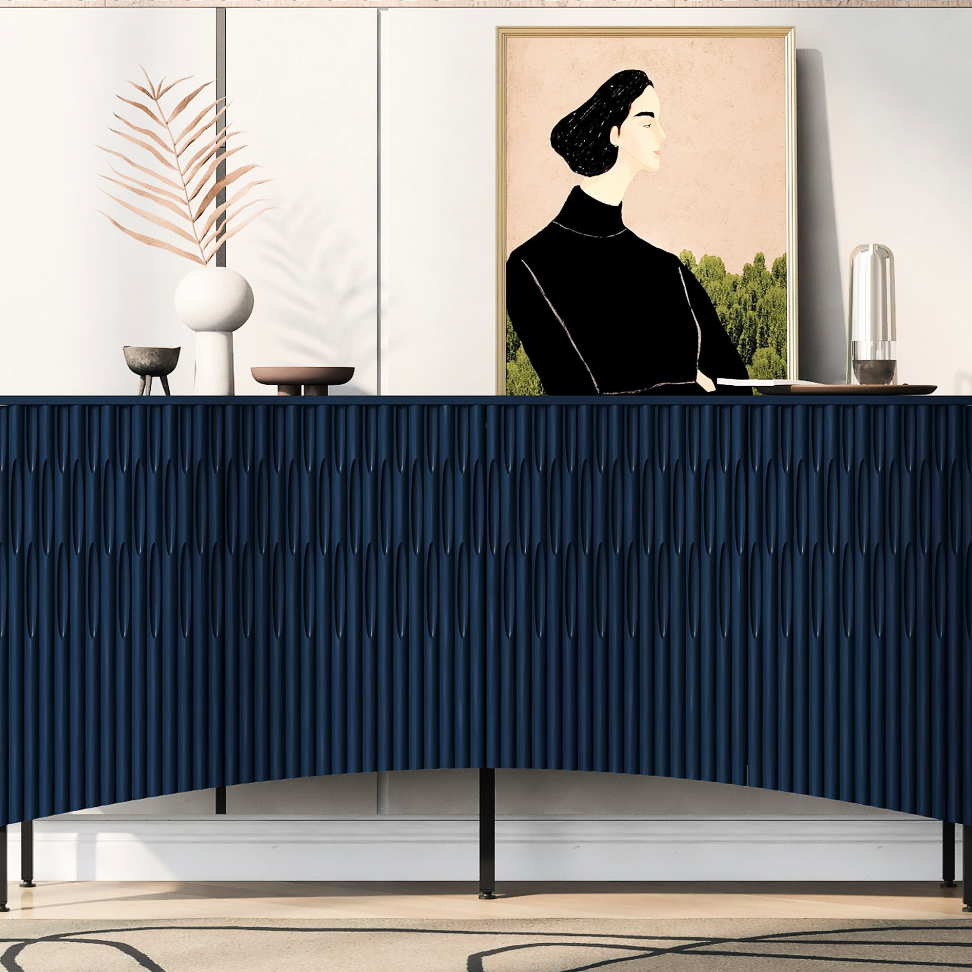 Ebern Designs Elegant Sideboard For Home With Curved Doors & Charming ...