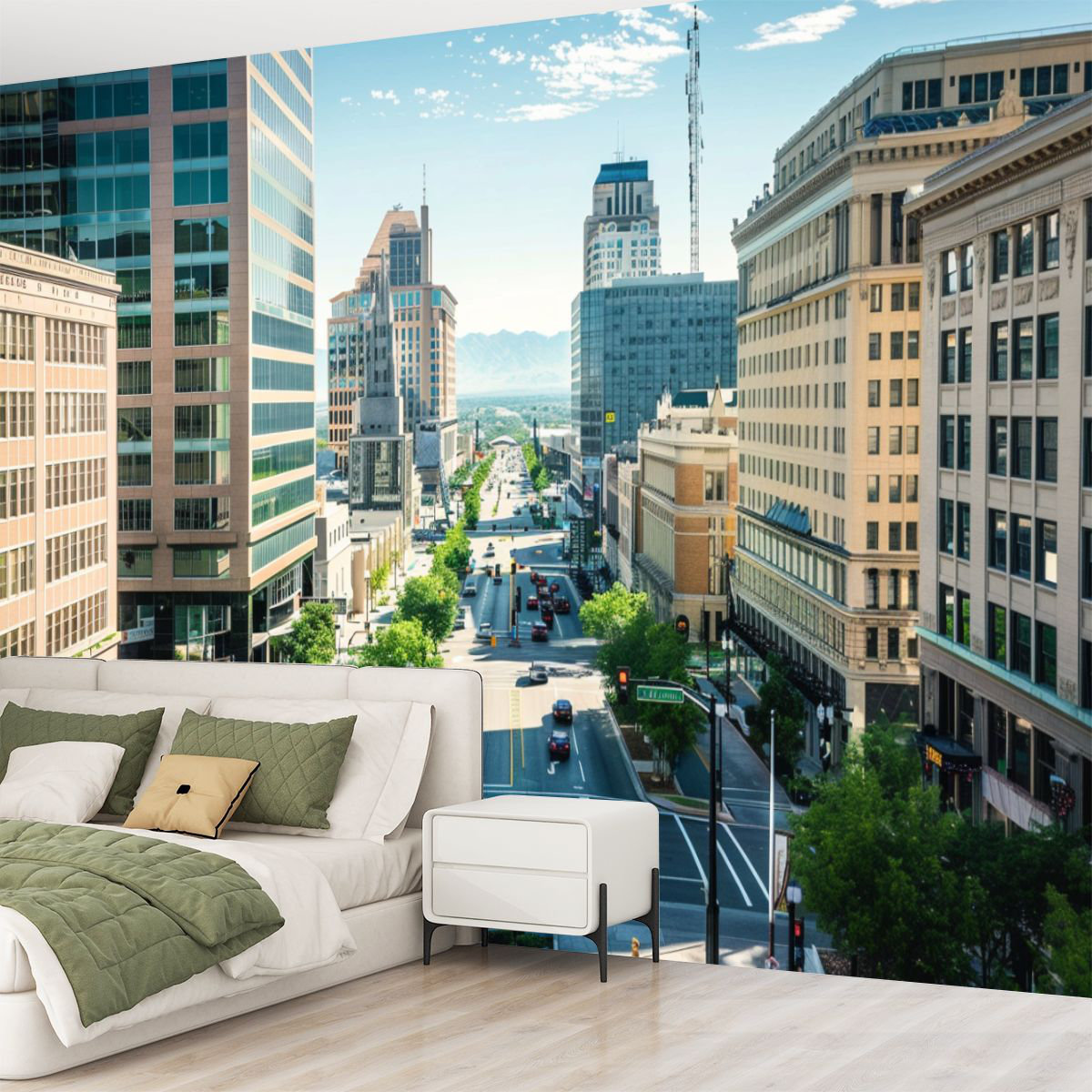 Latitude Run® Peel and Stick Canvas Wallpaper Wall Mural Downtown City ...