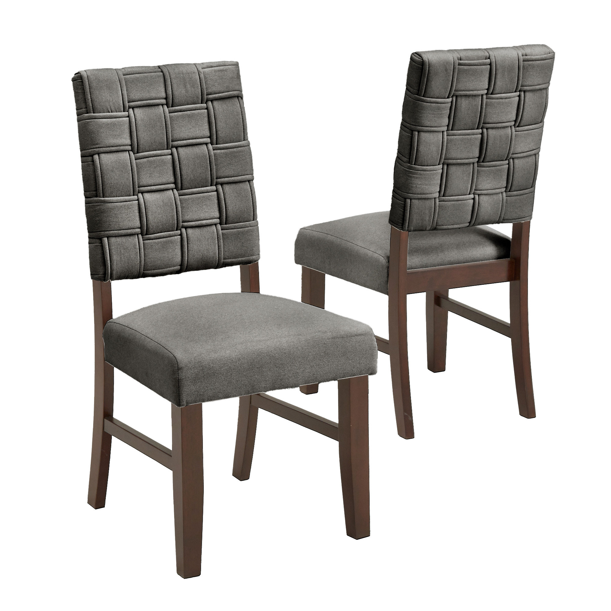 Winston Porter Lindo Walnut Finish Woven Back Dining Chairs - Fabric ...