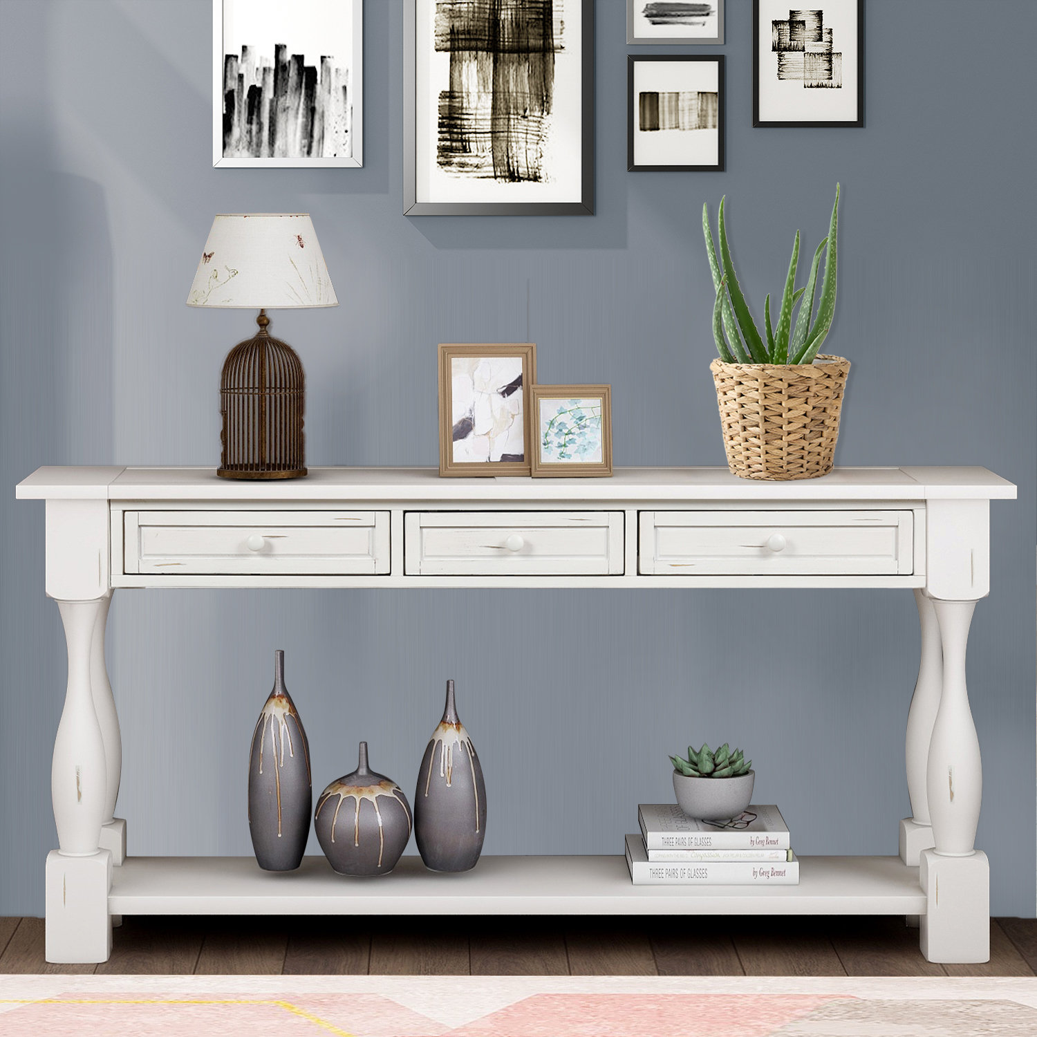 Darby Home Co Adhafera Retro Wood Storage Console Table with Drawers ...