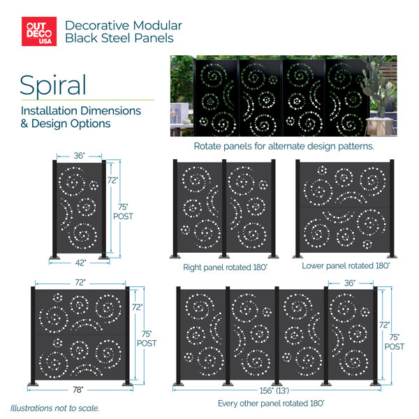 OUTDECO 3'x6' Galvanized Powder Coated Steel Spiral Decorative Panel ...