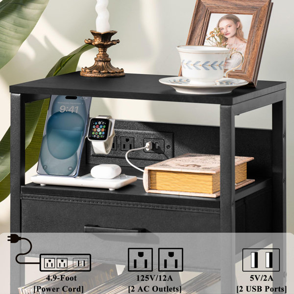 Ebern Designs 3-Tier Media Stand With Charging Station & USB Ports ...