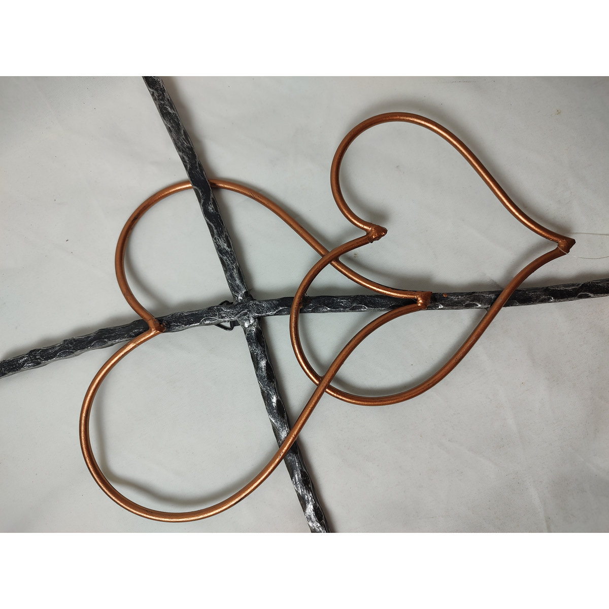 Winston Porter Metal Sticks Cross with Double Copper Heart Accent ...