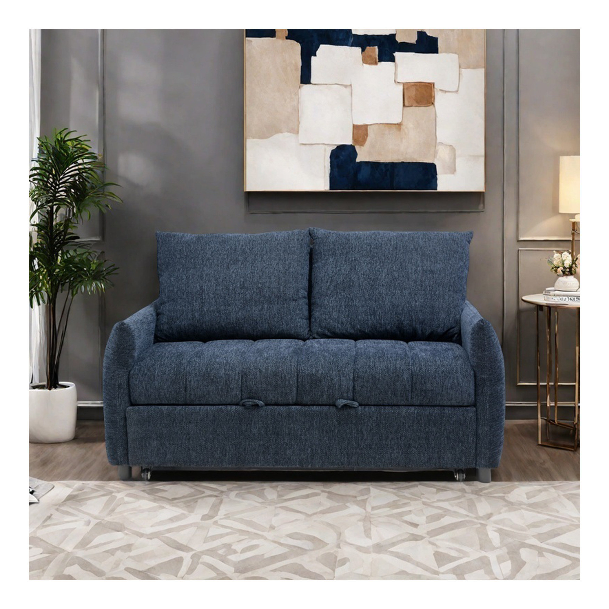 Latitude Run® Big Size Sofa Bed Line Fabric Futon Couch with Adjustable ...