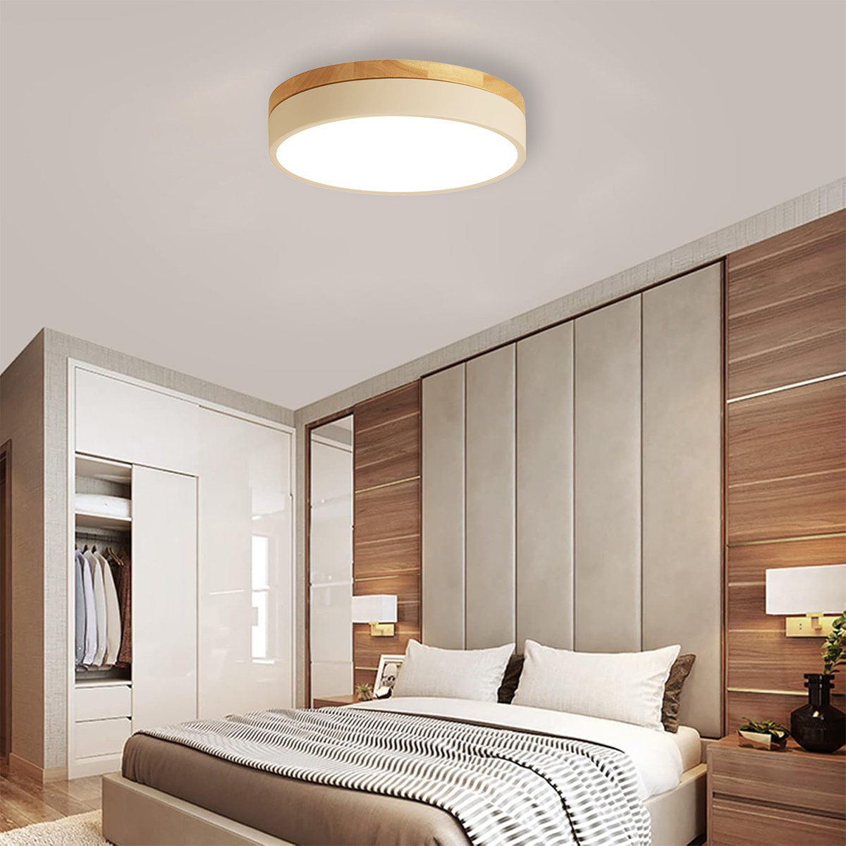 Ebern Designs 24W Metal and Wood Frame Close to Ceiling Light Fixtures ...