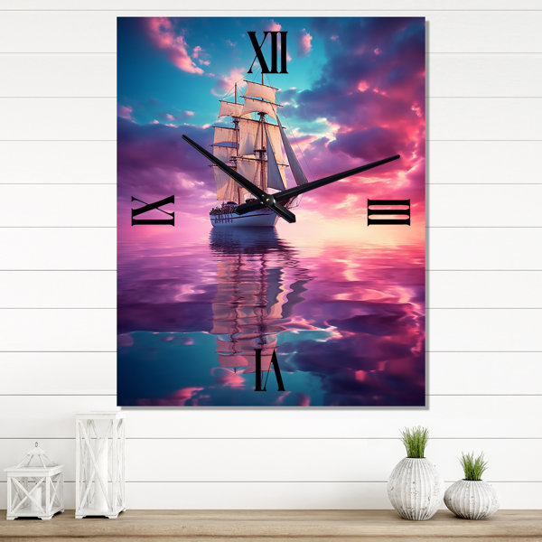 East Urban Home White Sailboat Pink Blue Sunset Reflection VII - Boat ...