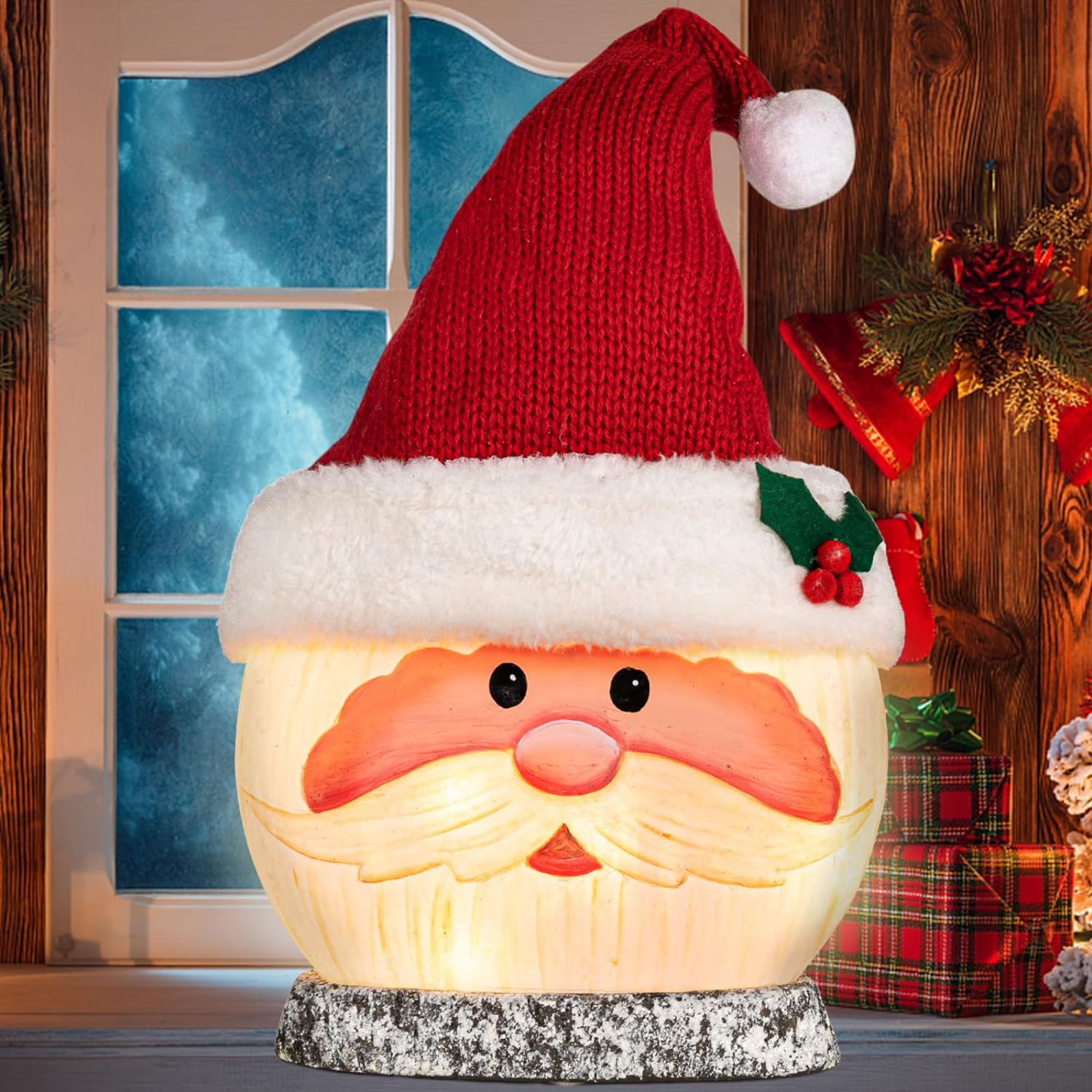 The Holiday Aisle® Lighted Christmas Santa Claus Lamp, Crystal Glass ...
