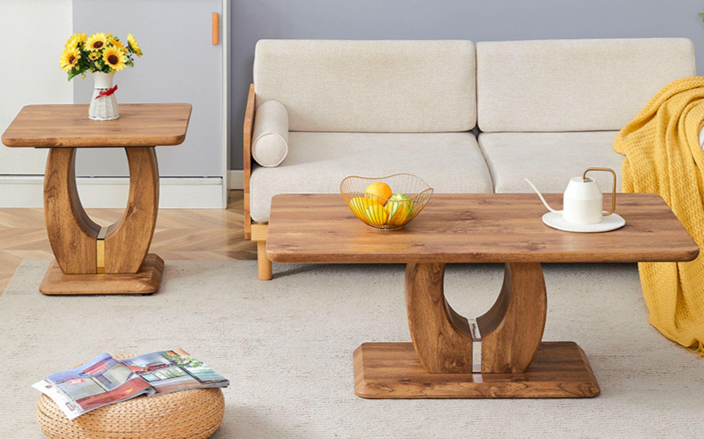 WANDINGT Modern Minimalist Wood-Tone MDF Coffee Table Set (Square ...