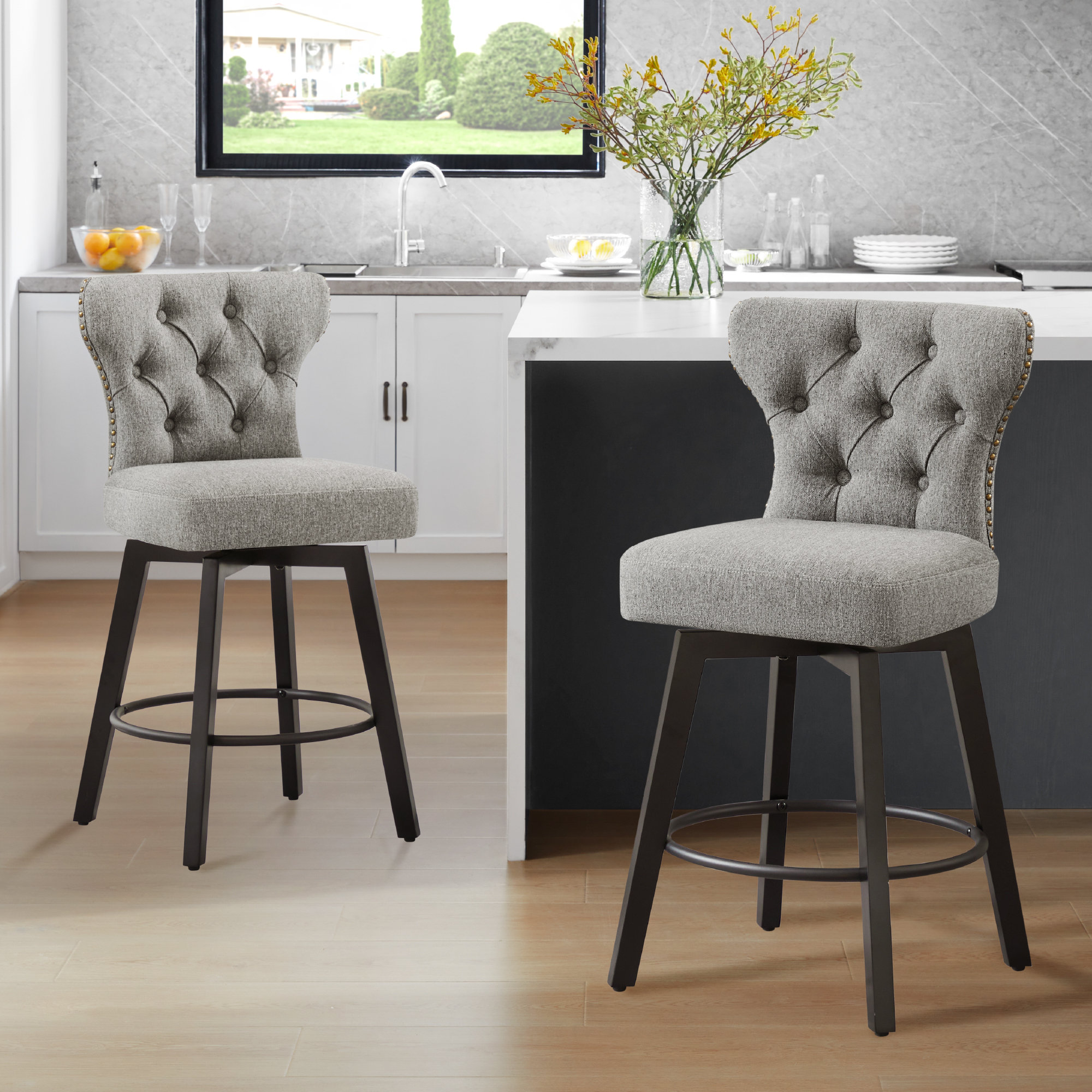 Darby Home Co Swivel Tufted Counter Stool & Reviews | Wayfair